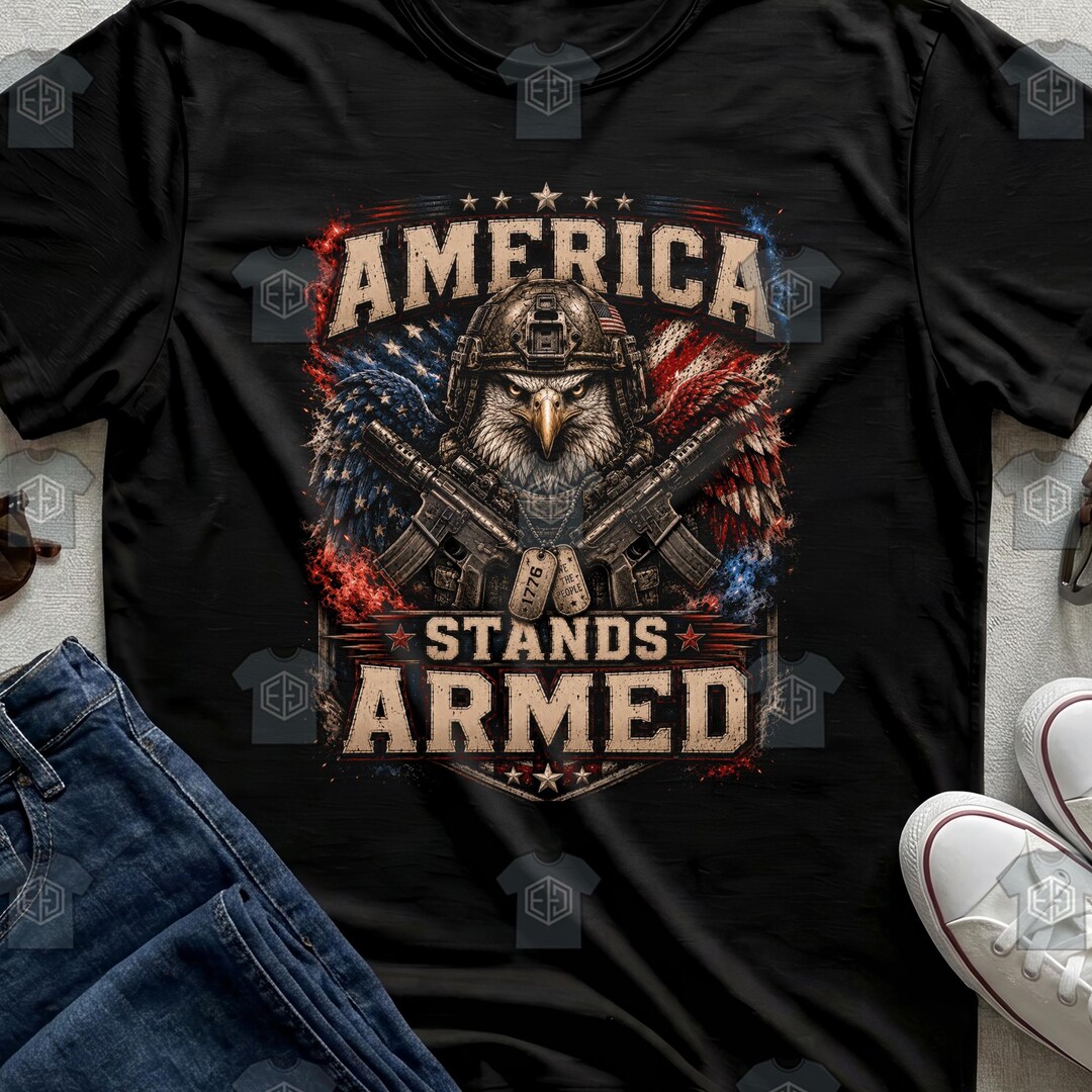 American Tactical Eagle Rifle Patriotic Graphic Shirt With Dog Tags - Etsy