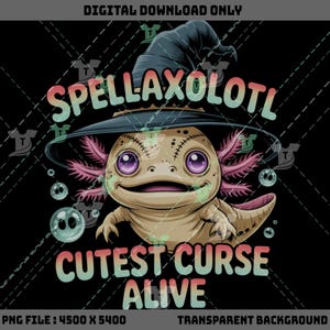 Spooky Spellaxolotl PNG Clipart: Halloween Axolotl T-shirt Design ...