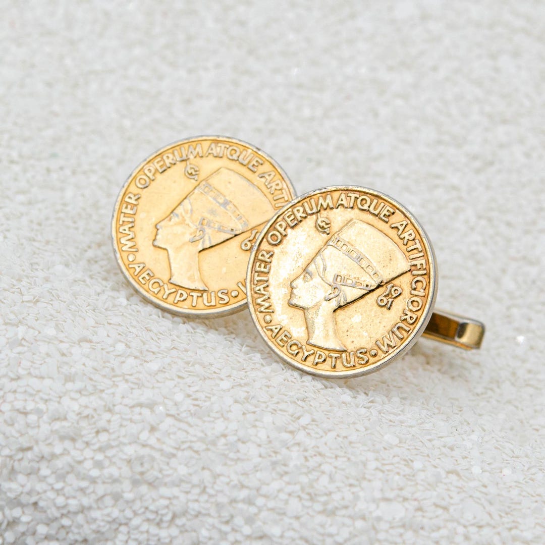 Vintage Faux Gold Coin Cufflinks Nefertiti Cufflinks Father's Day ...