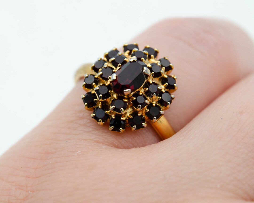Vintage Garnet Pinky Ring Adjustable Ruby Red Crystal Ring Tiny Dark ...