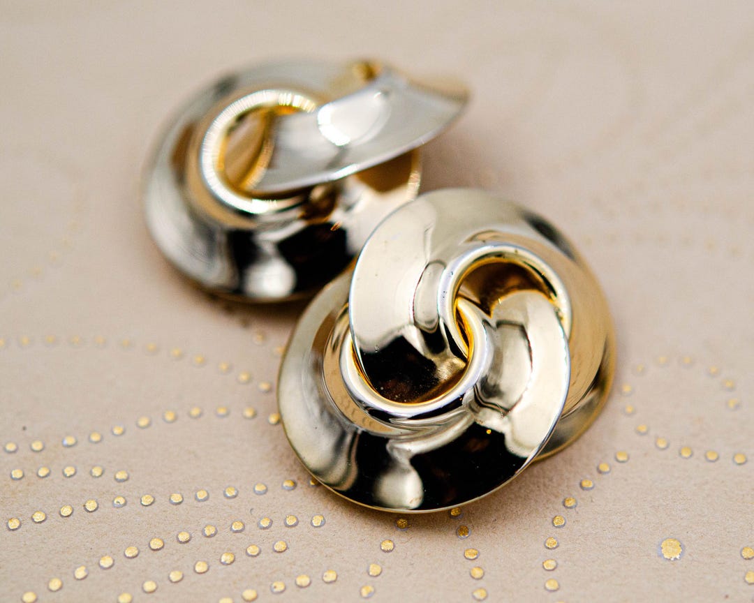 Vintage Gold Chunky Earrings Interlock Non Pierced Earrings Massive ...