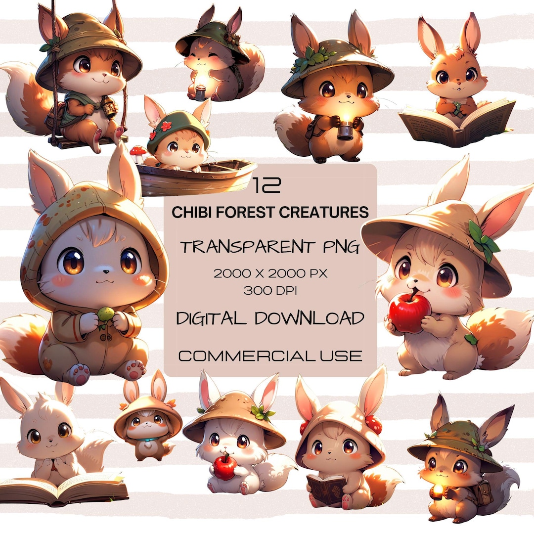 Chibi Forest Creatures Clipart | Cute Woodland Animal Pngs | Kawaii ...