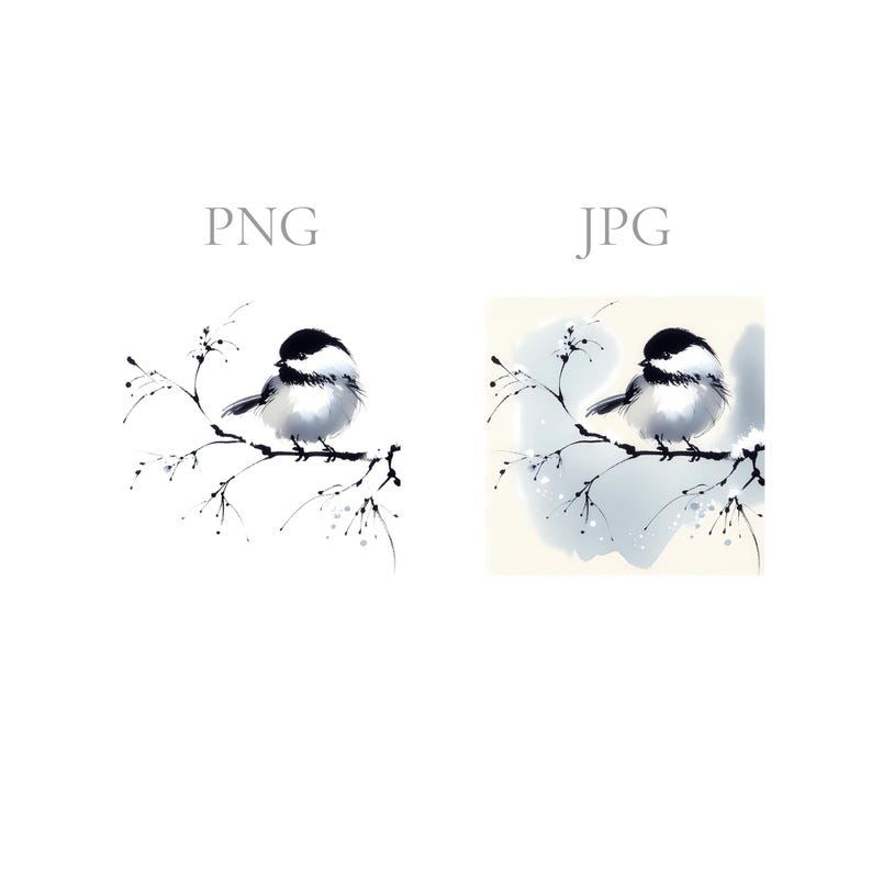Chickadee Clipart Set: Sumi-e Japanese Ink Art (PNG & JPG) - Etsy