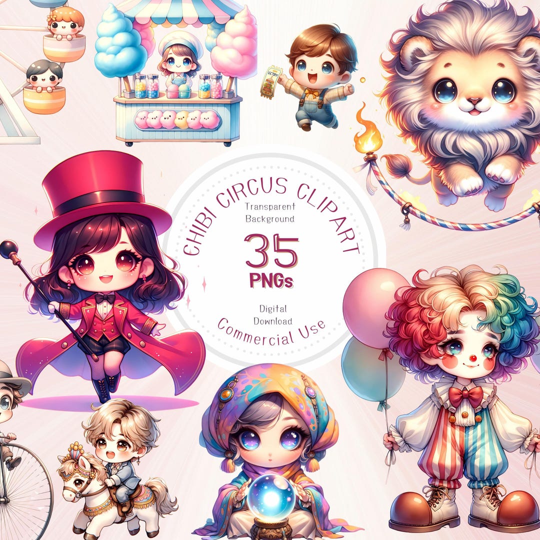 35 Chibi Circus Clipart – Cute Carnival Characters & Props – Pngs With ...