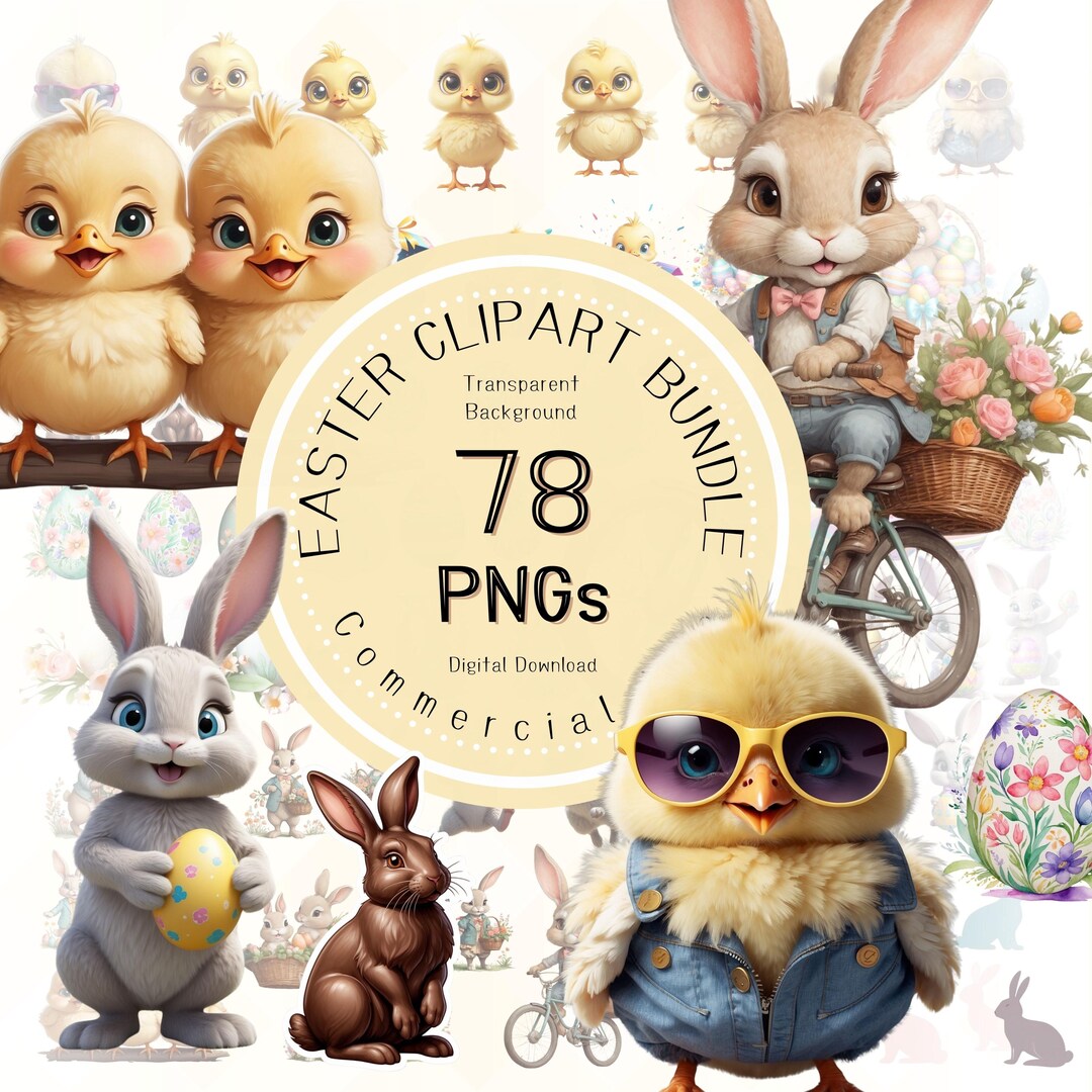 78 Easter Clipart PNG | Cute Bunnies, Chicks, Eggs, Candy, Baskets ...
