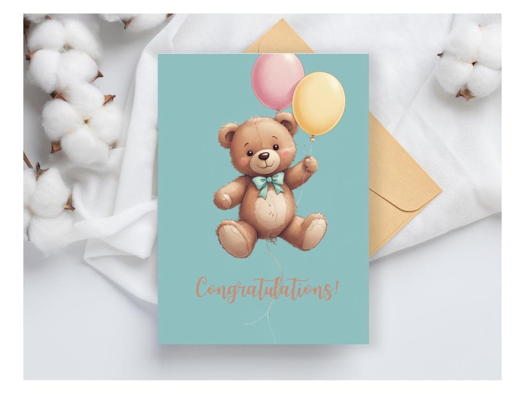 12 Cute Teddy Bear Greeting Cards + Clipart | Customisable Digital ...