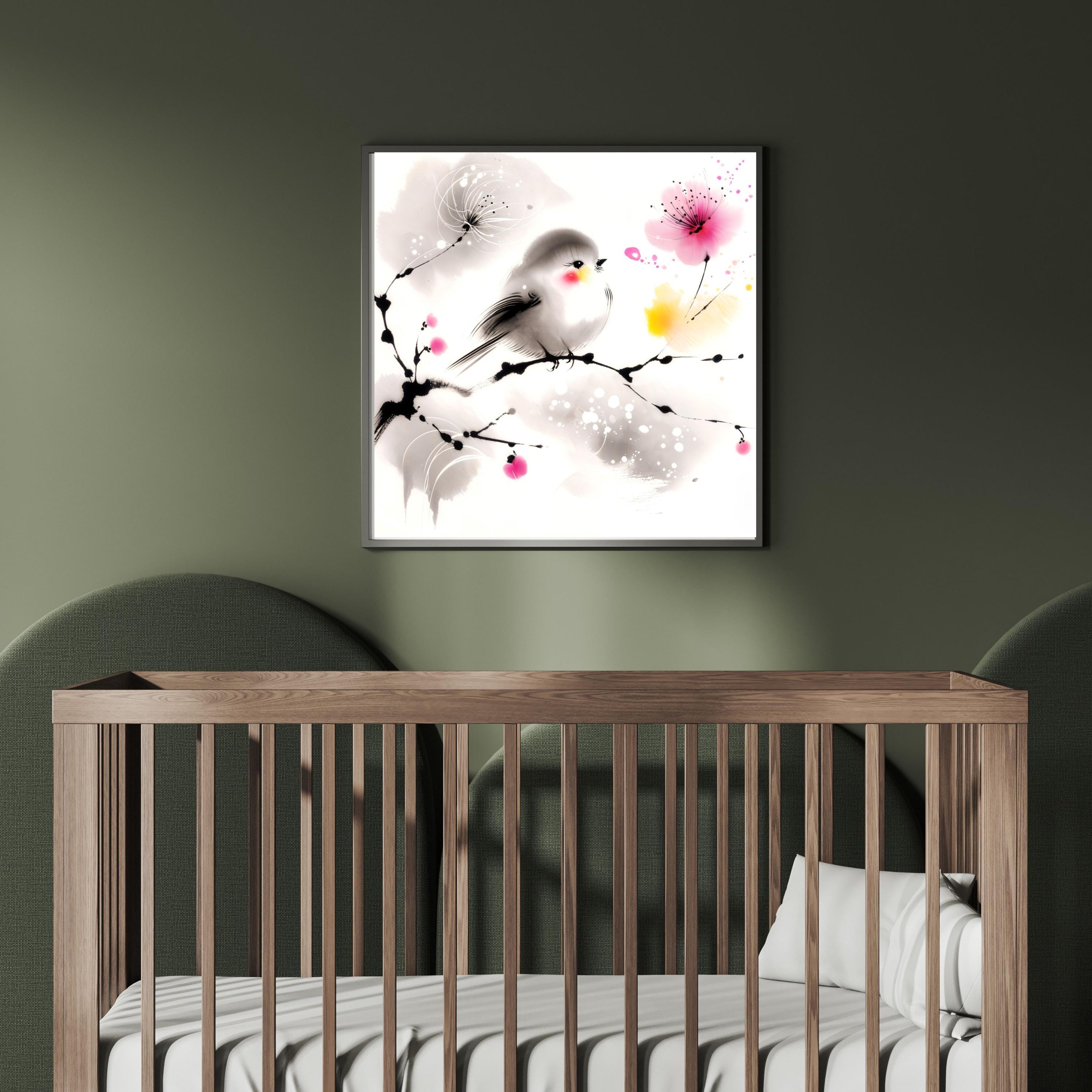 Bird on Branch Clipart + Wall Art | Sumi-e Japanese Ink Art ...