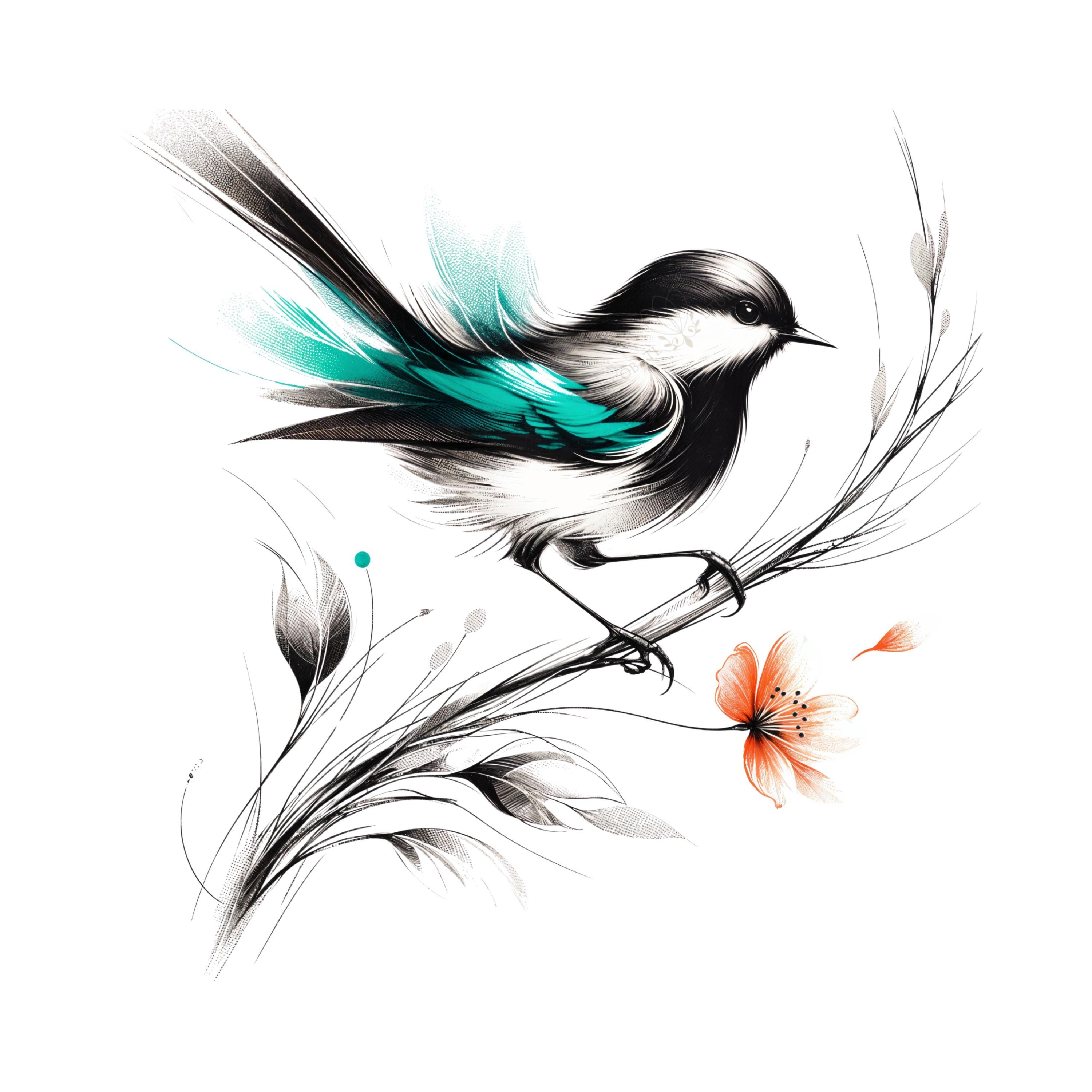 Bird on Branch Clipart + Wall Art | Sumi-e Japanese Ink Art ...