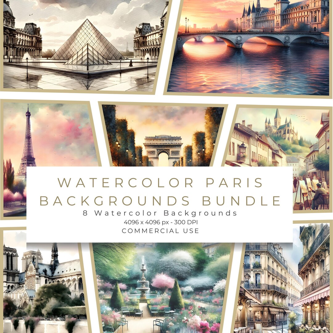 Watercolor Paris Backgrounds Bundle – Digital French City Scenes for ...
