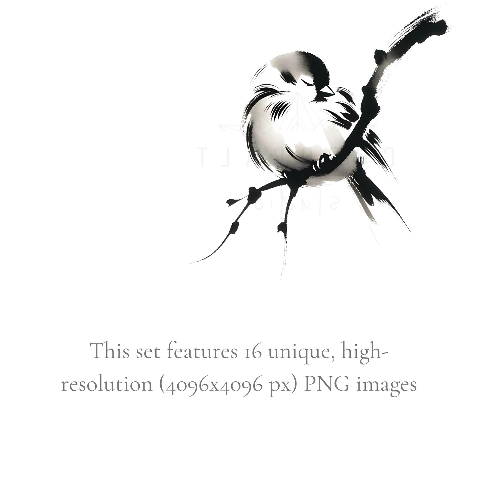 Sparrow Clipart Set | Japanese Sumi-e Bird Art | Minimalist Nature ...