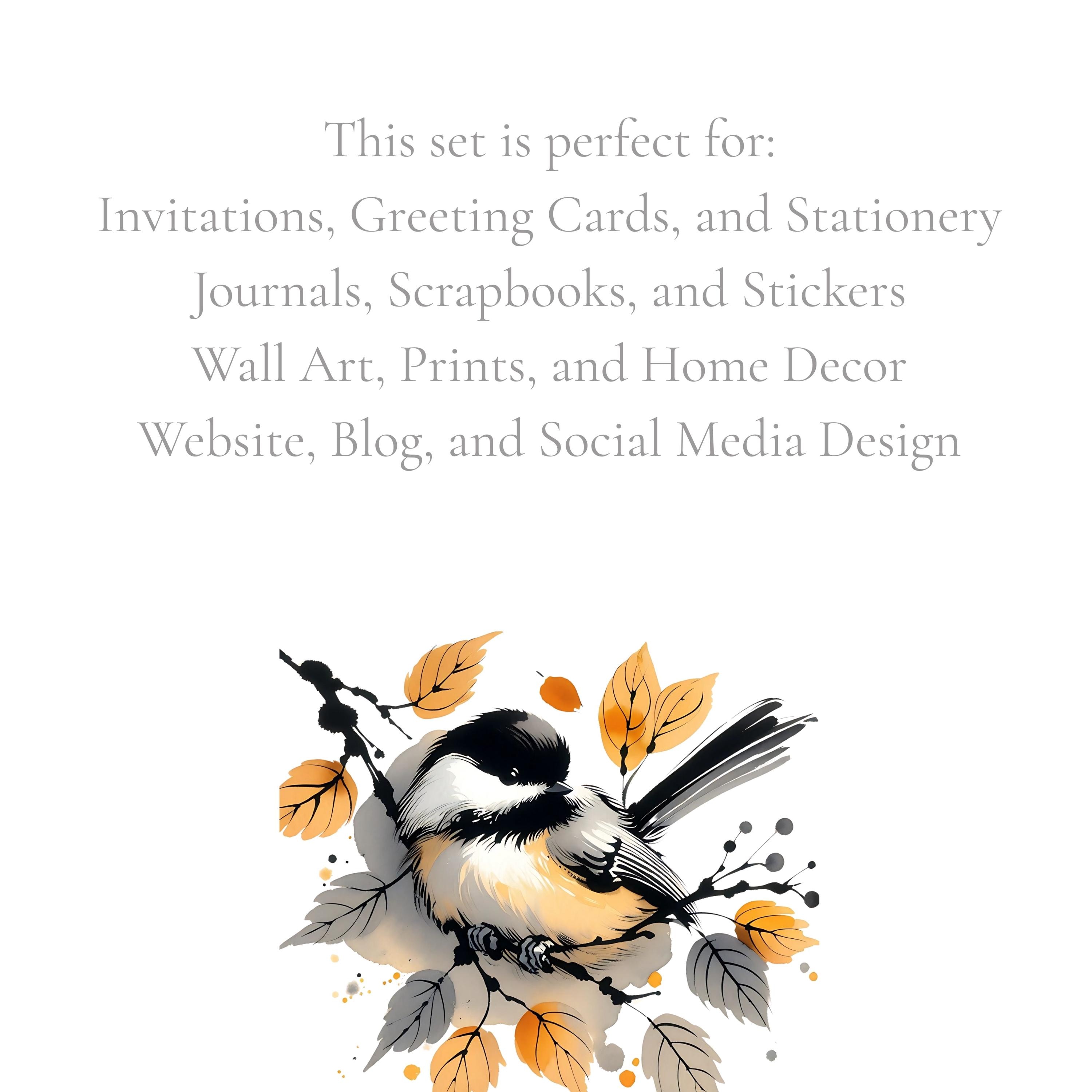 Chickadee Clipart Set: Sumi-e Japanese Ink Art (PNG & JPG) - Etsy