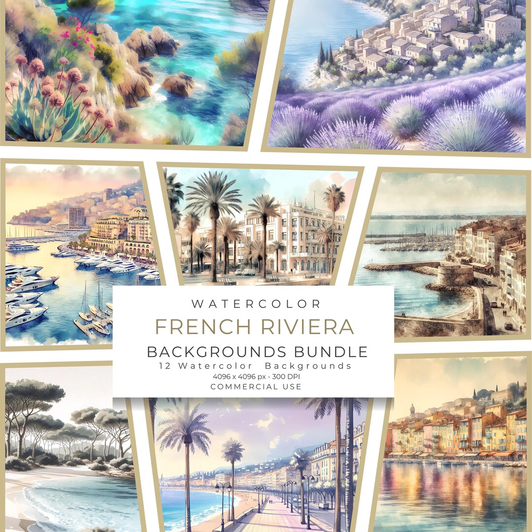 Watercolor French Riviera Backgrounds: Scenic Digital Landscapes ...