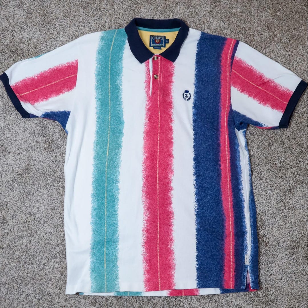 Vintage Chaps Ralph Lauren Polo Shirt XL Paintbrush Stripe Crest Logo ...