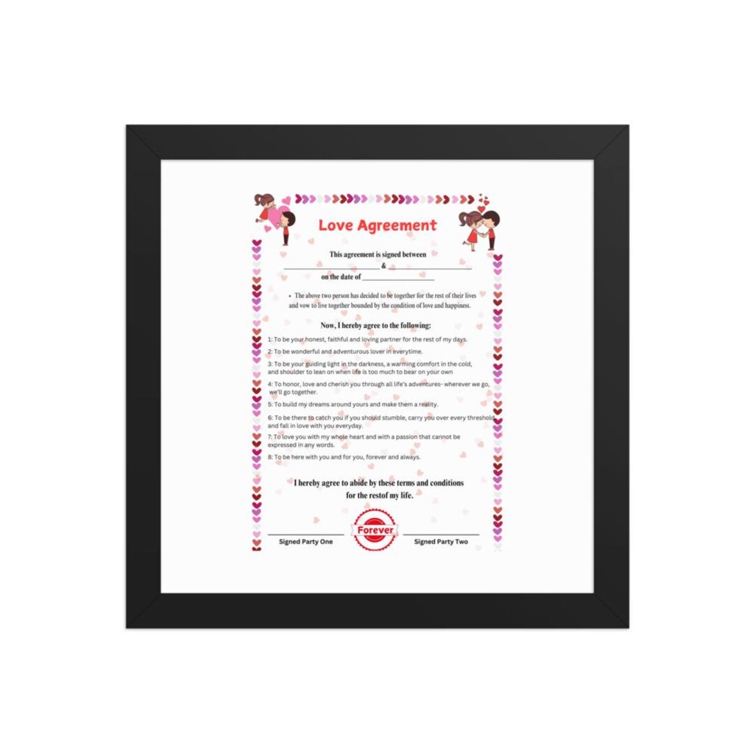 Romantic PDF Printable Valentines Couple Love Agreement Certificate ...