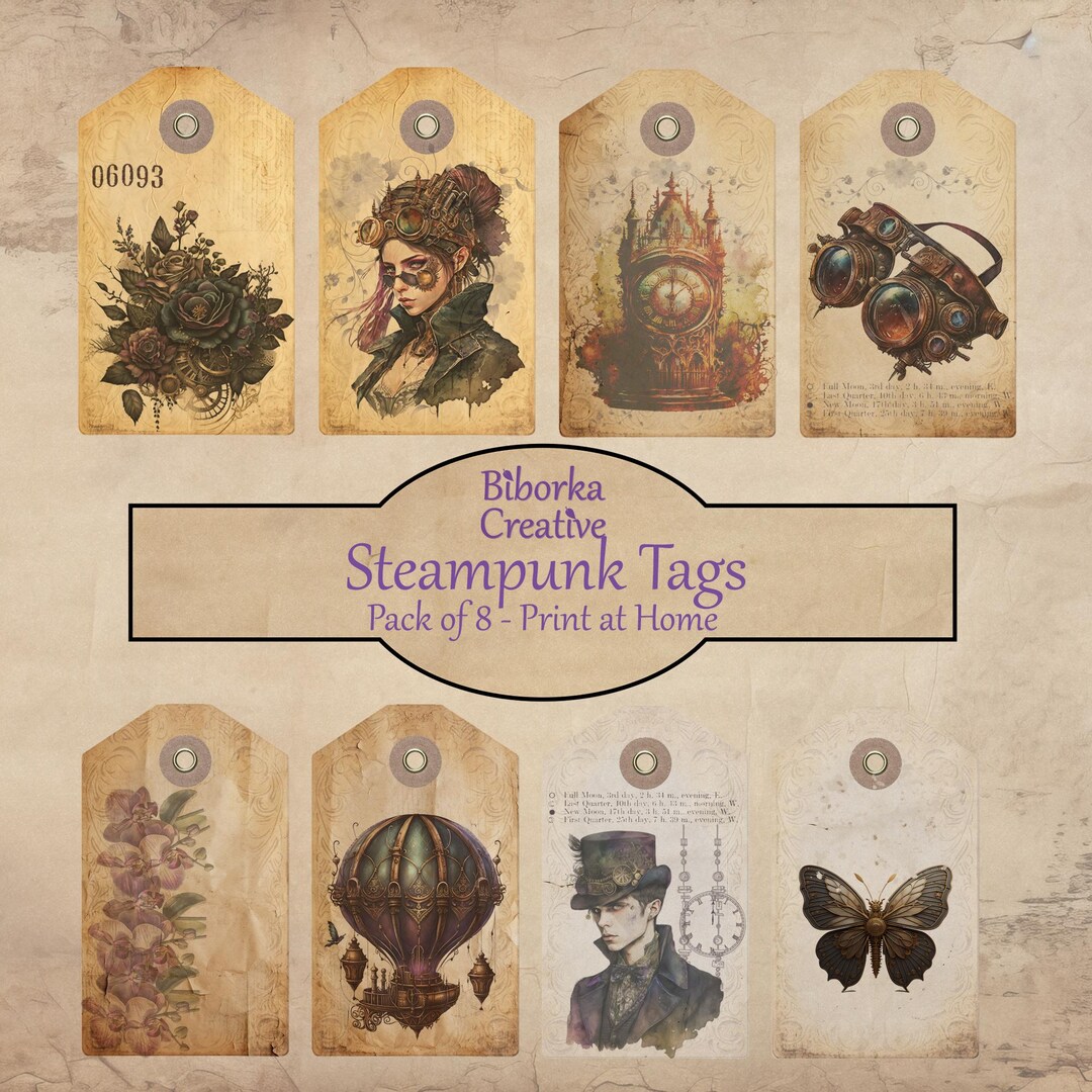 Steampunk Gift Tags, Steampunk Ephemera, Print at Home for Gifts ...