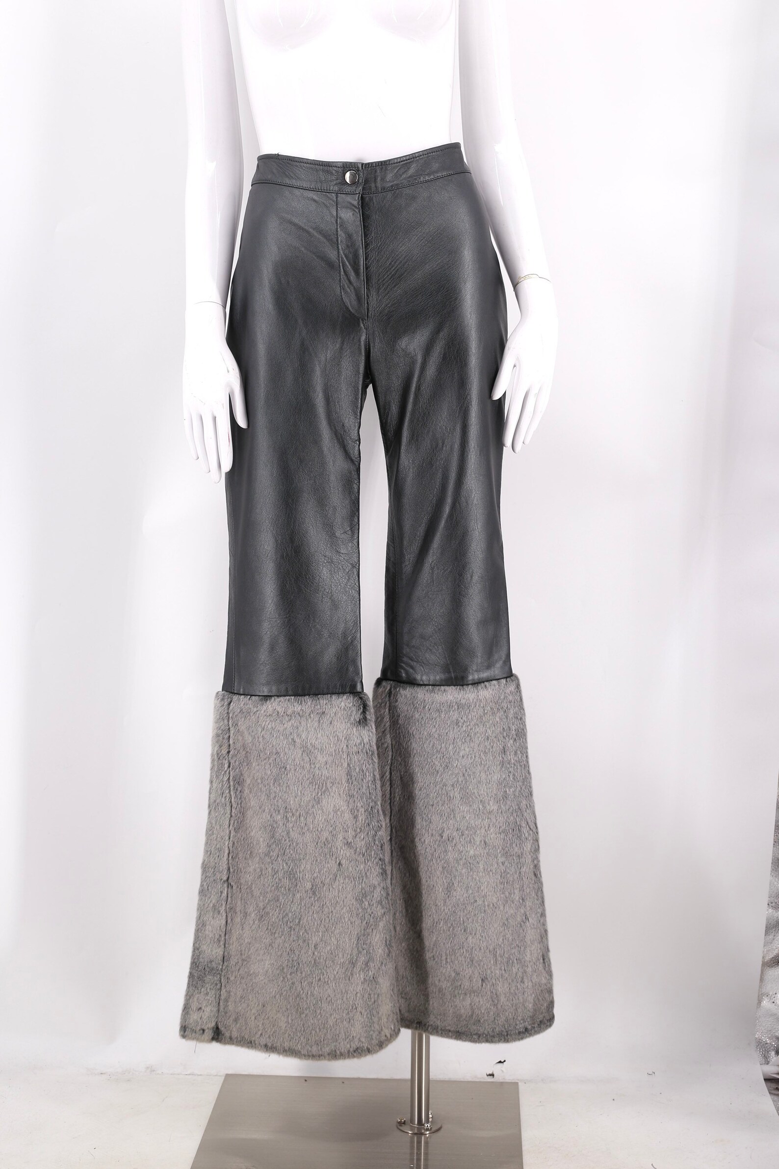 90s RAVER Fun Fur Leather Pants M / Vintage 1990s Bell Bottom - Etsy