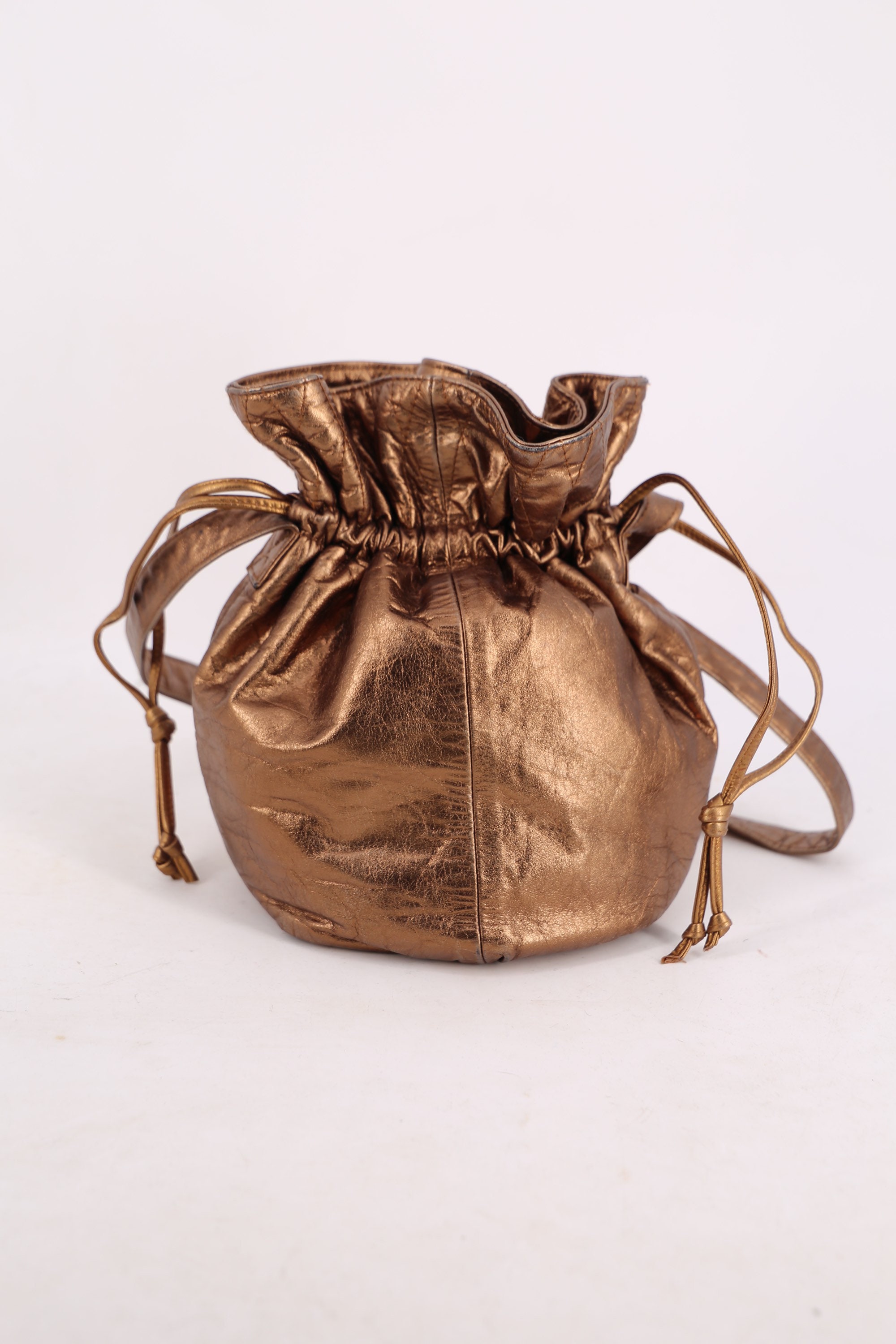 80s JEWELED bronze leather bucket bag / vintage 1980s big gem ...