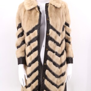 70s Mink Leather Fur Coat, Vintage 1970s Chevron Pattern Snap Front ...
