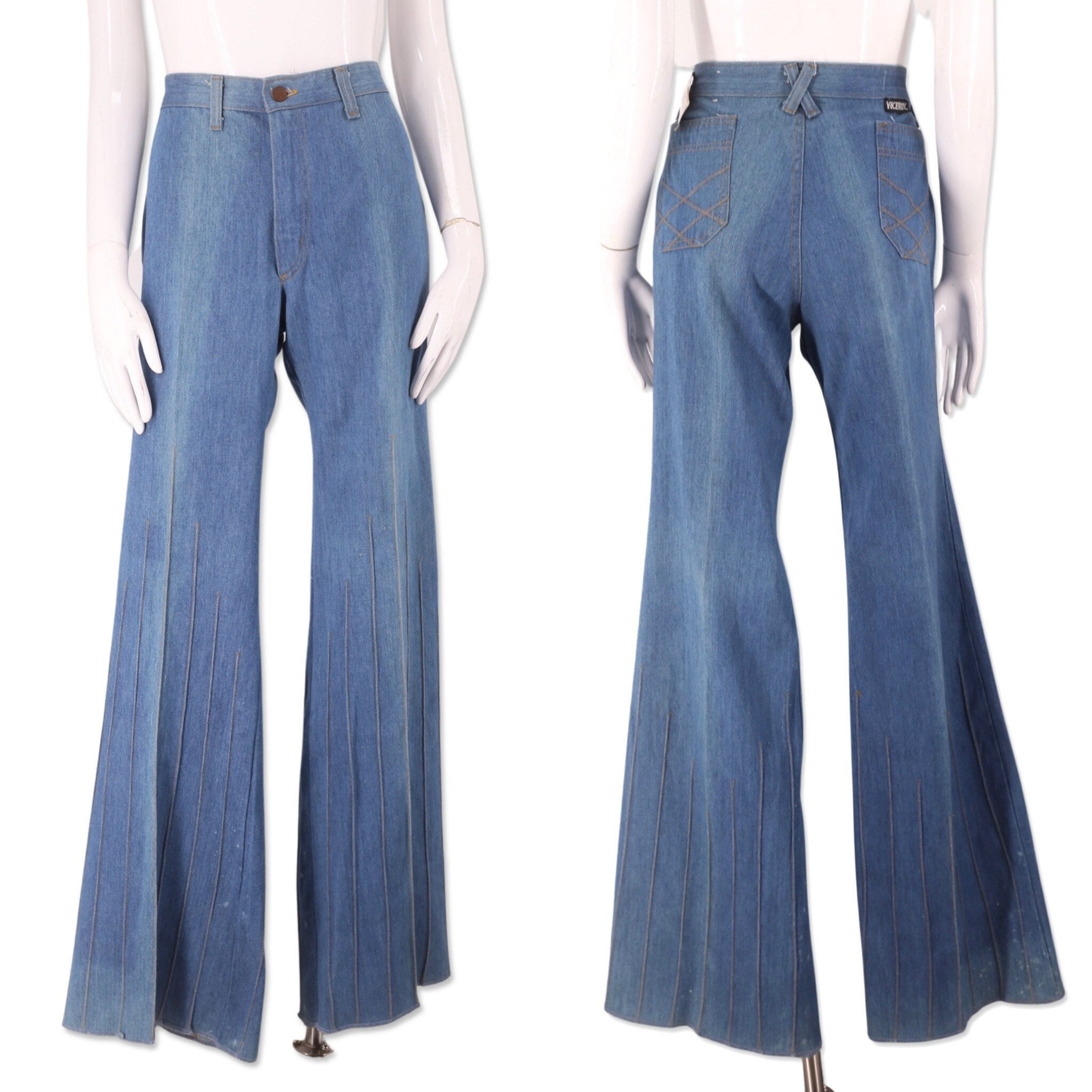 70s channel stitch denim bell bottom jeans 32, vintage 1970s VICEROY ...