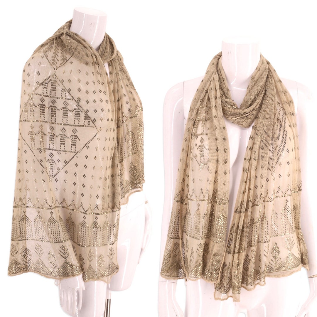 1920s ASSUIT Shawl Ivory With Silver, Vintage 20s Antique Art Deco ...