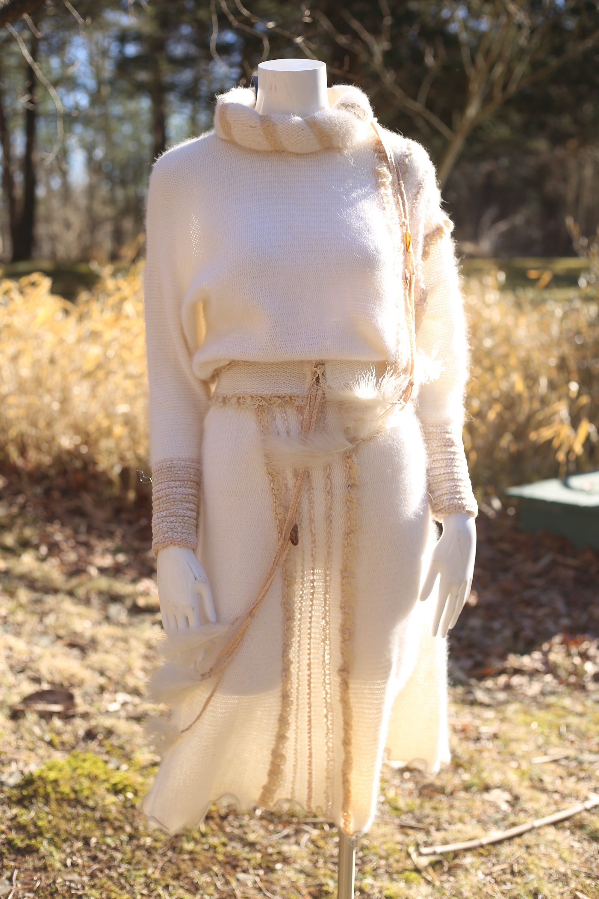 70s knit MARY FARRIN England 3 pc outfit / 1970s vintage Angora feather ...