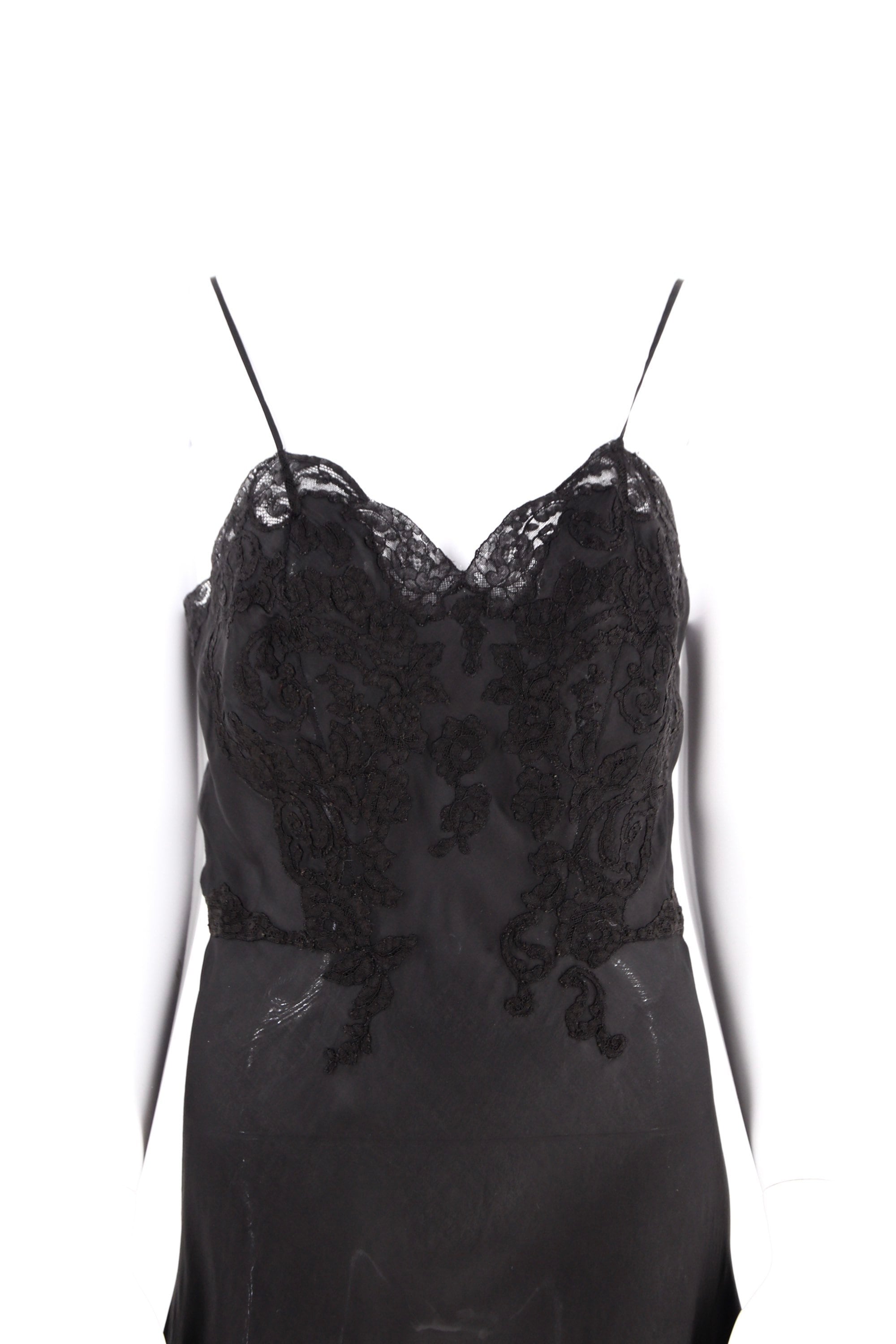 40s black silk and lace bias cut slip / vintage 1940s lingerie dress ...