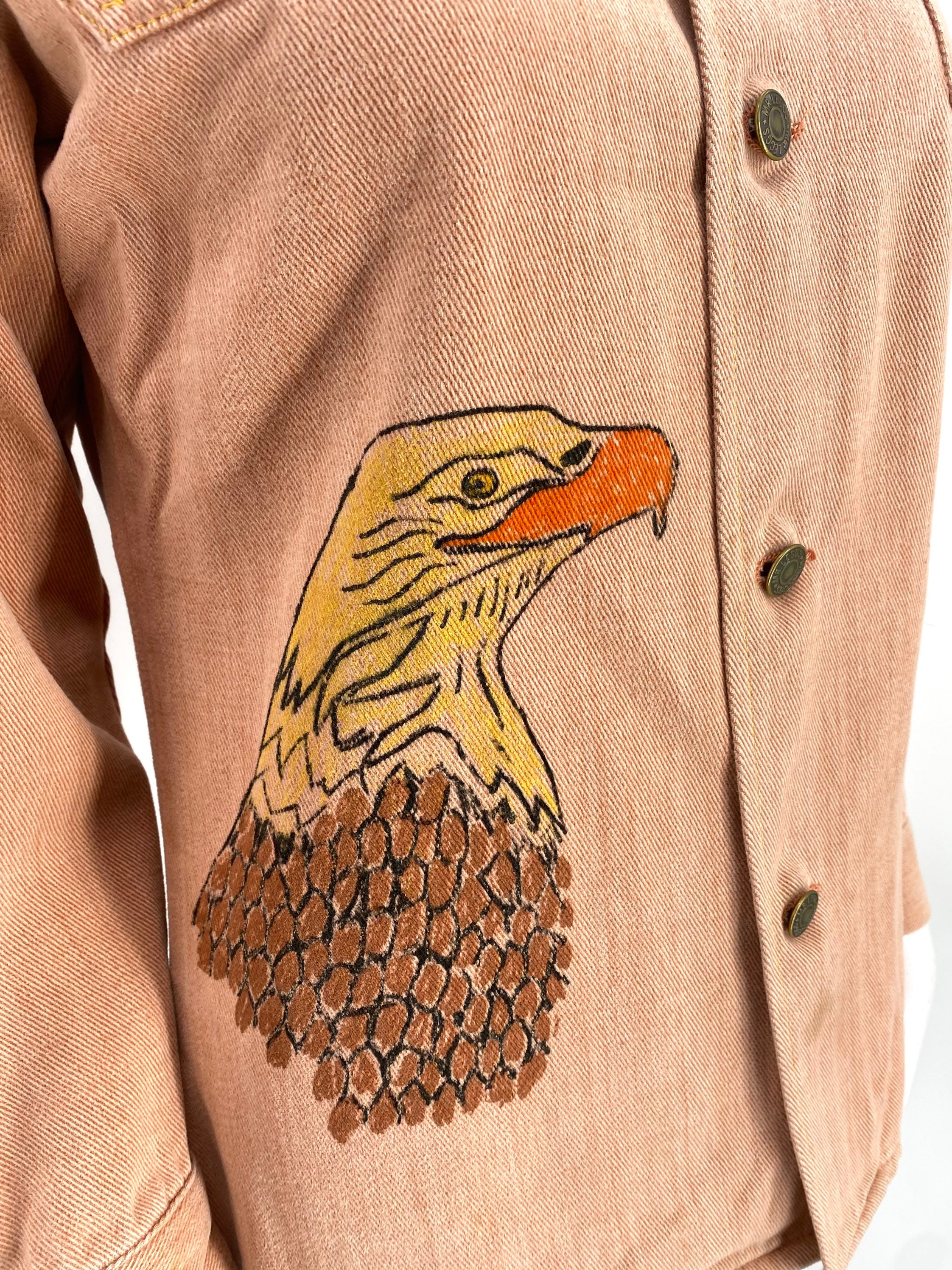 70s hand drawn denim custom jacket M / vintage 1970s novelty animal ...