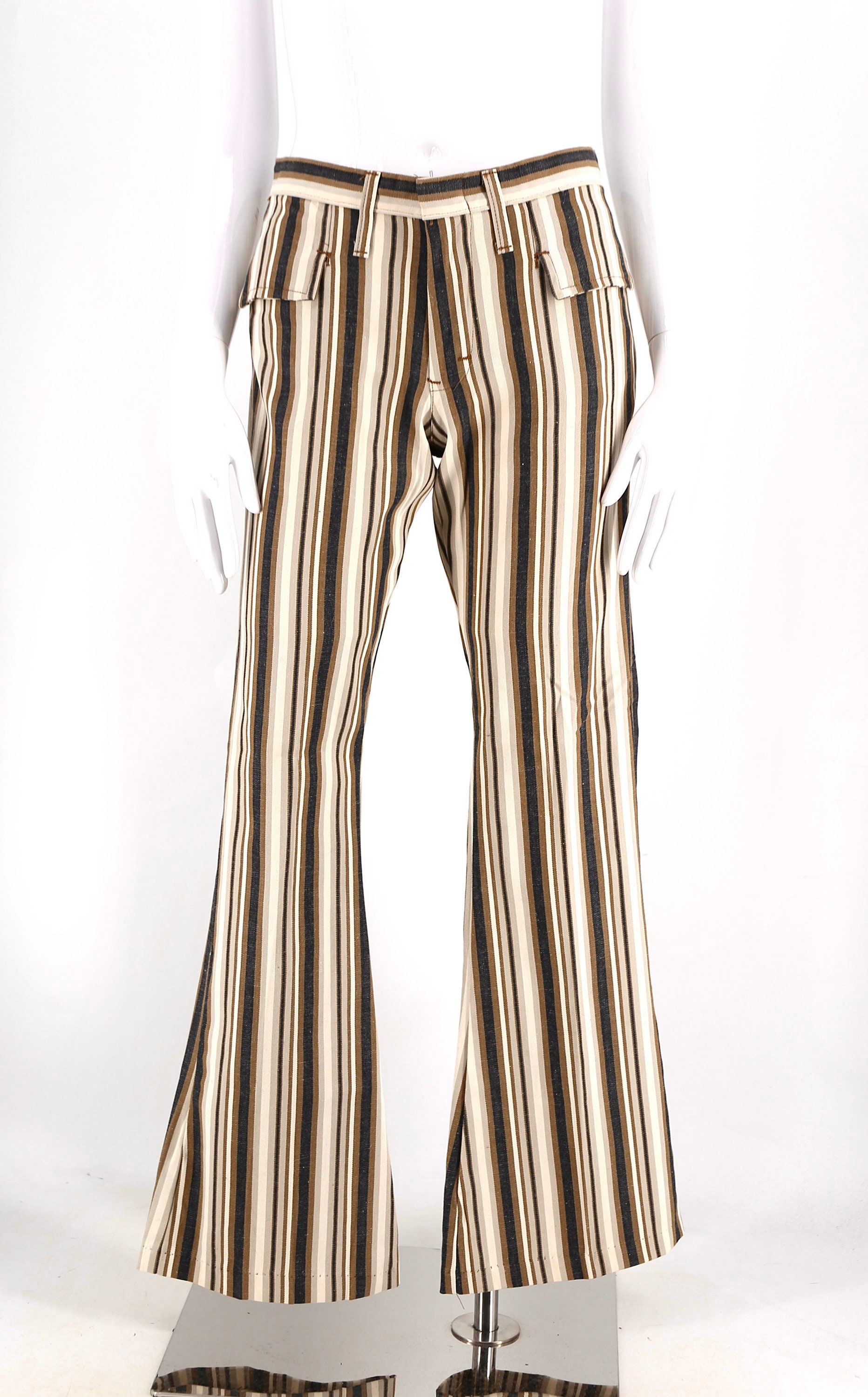 60s striped denim twill flares 28 / vintage 1960s Anvil brand bell ...