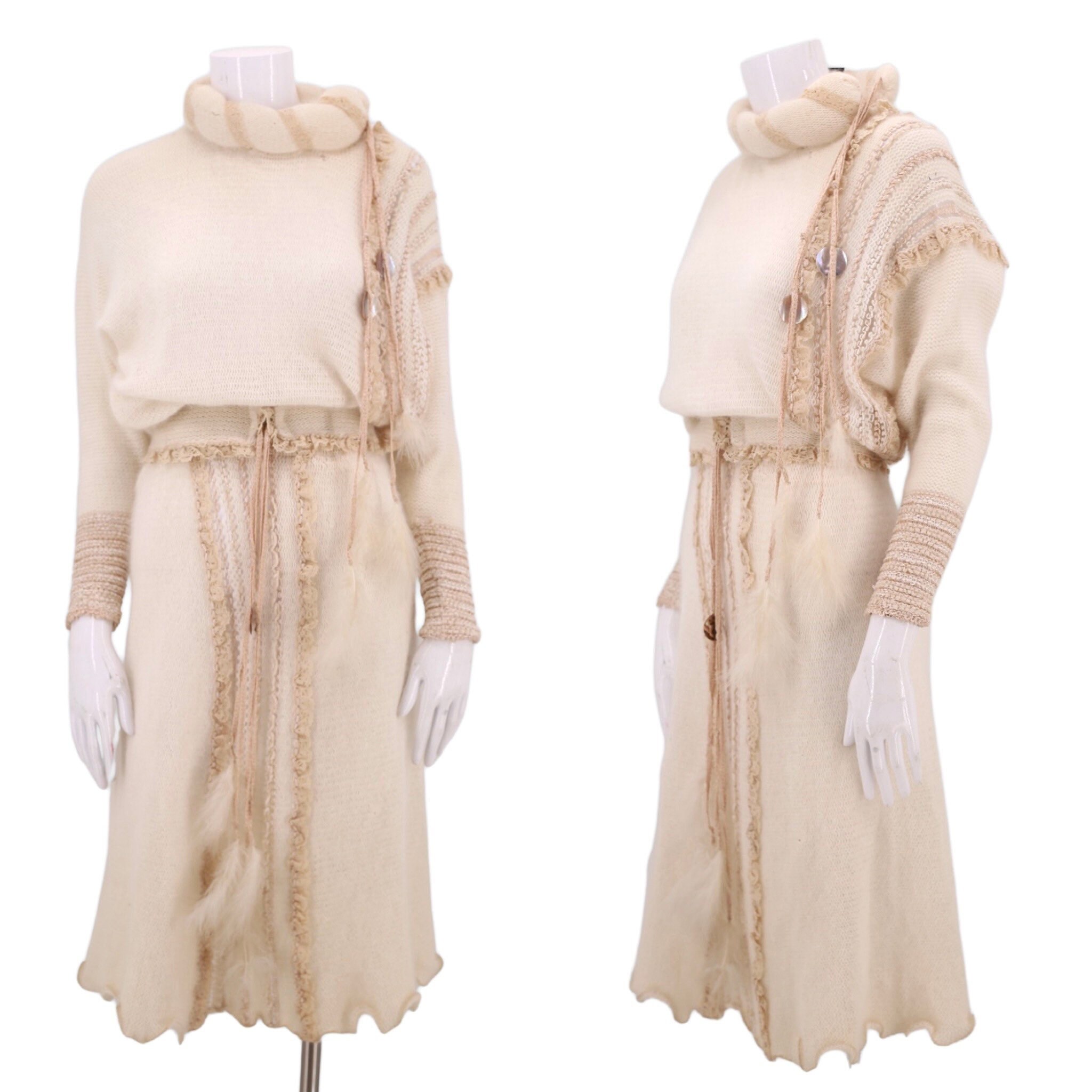 70s knit MARY FARRIN England 3 pc outfit / 1970s vintage Angora feather ...