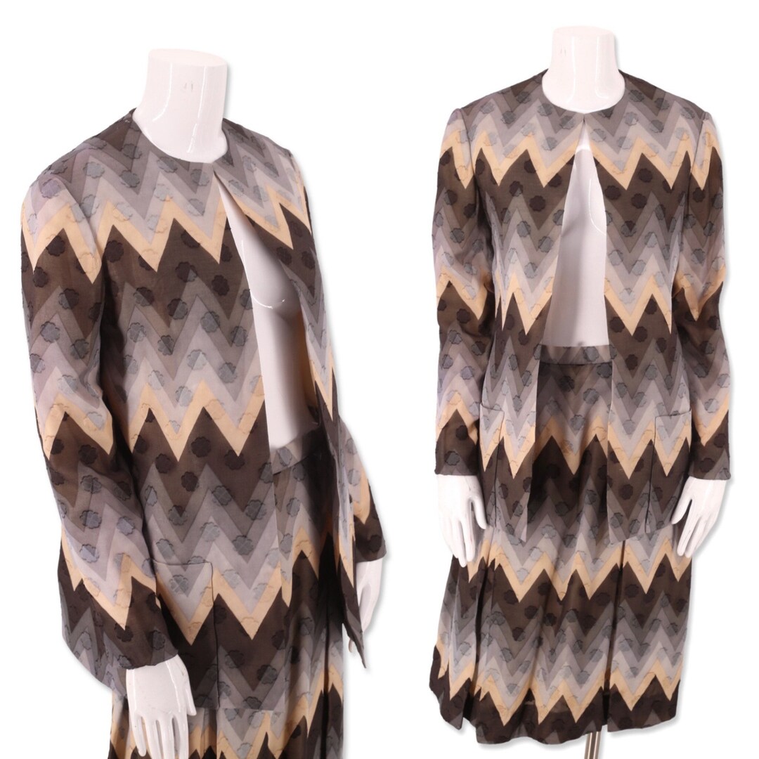 70s BILL BLASS Zig Zag Print Suit, Vintage 1970s Silk Pattern Jacket ...