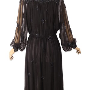 70s JUDITH ANN Black Silk Peasant Dress L / Vintage 1970s Sequin ...