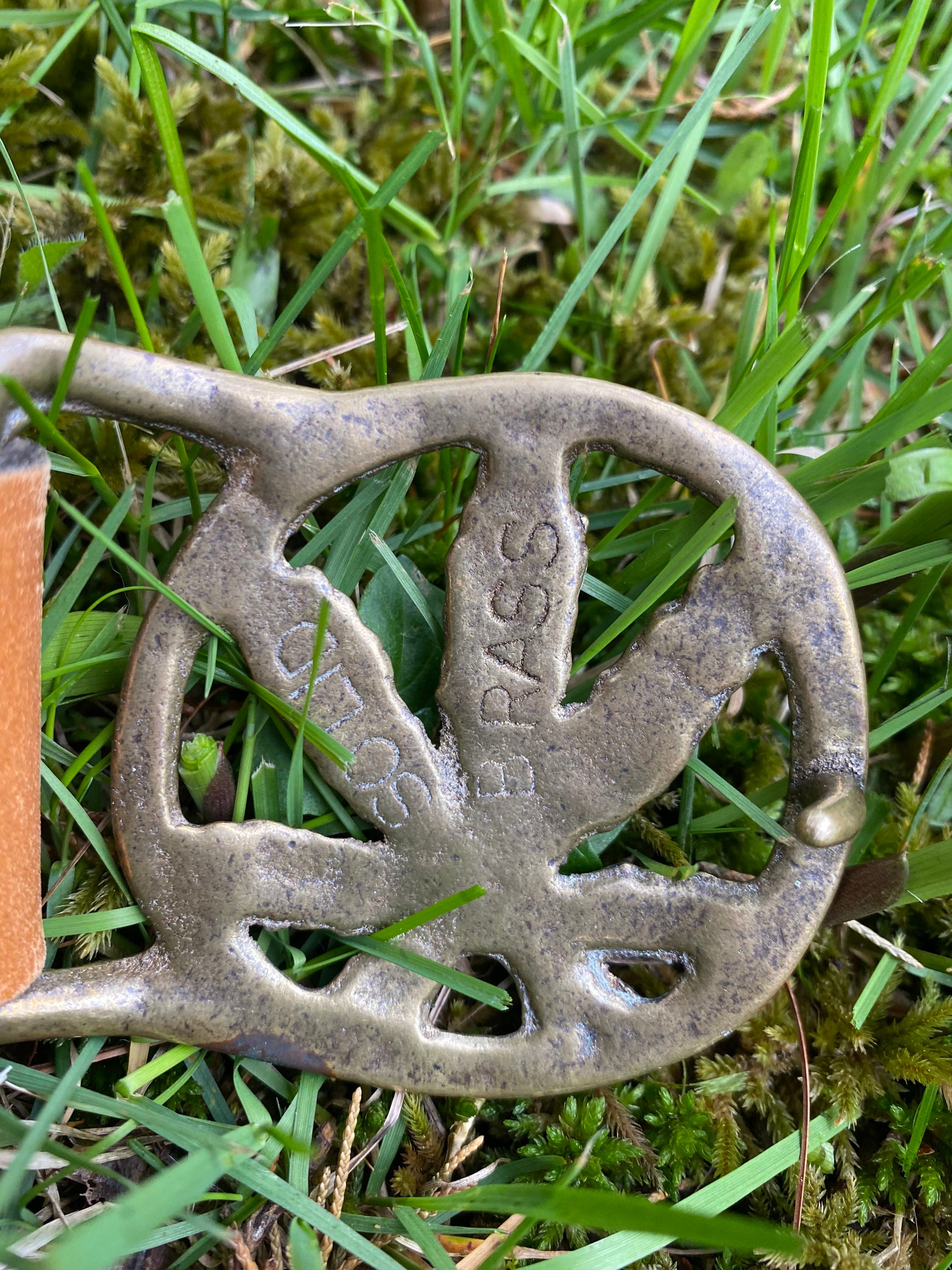 70s POT LEAF rare brass buckle & leather belt / vintage 1970s weed ...