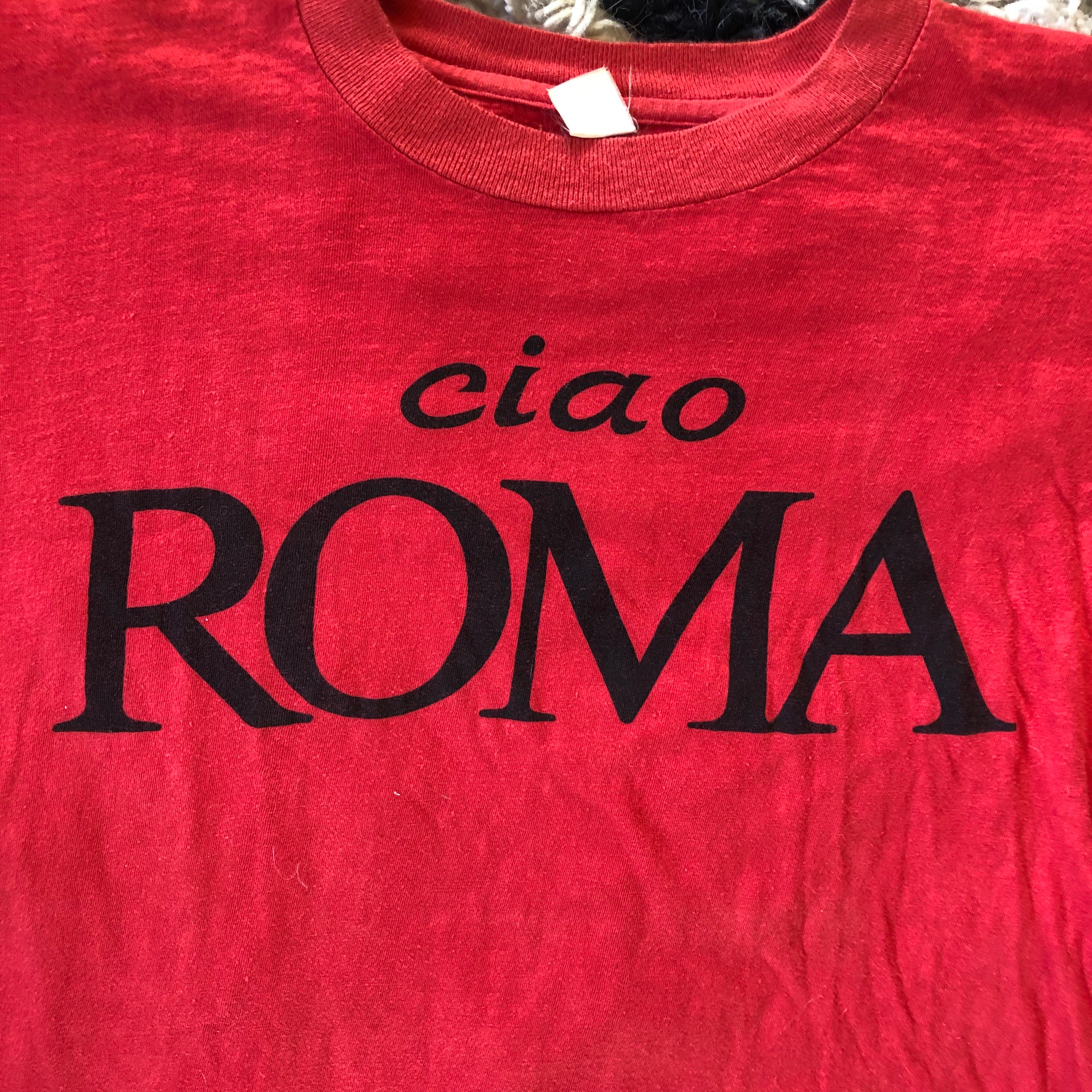 70s red CIAO ROMA cotton graphic logo t shirt / vintage 1970s Italy ...