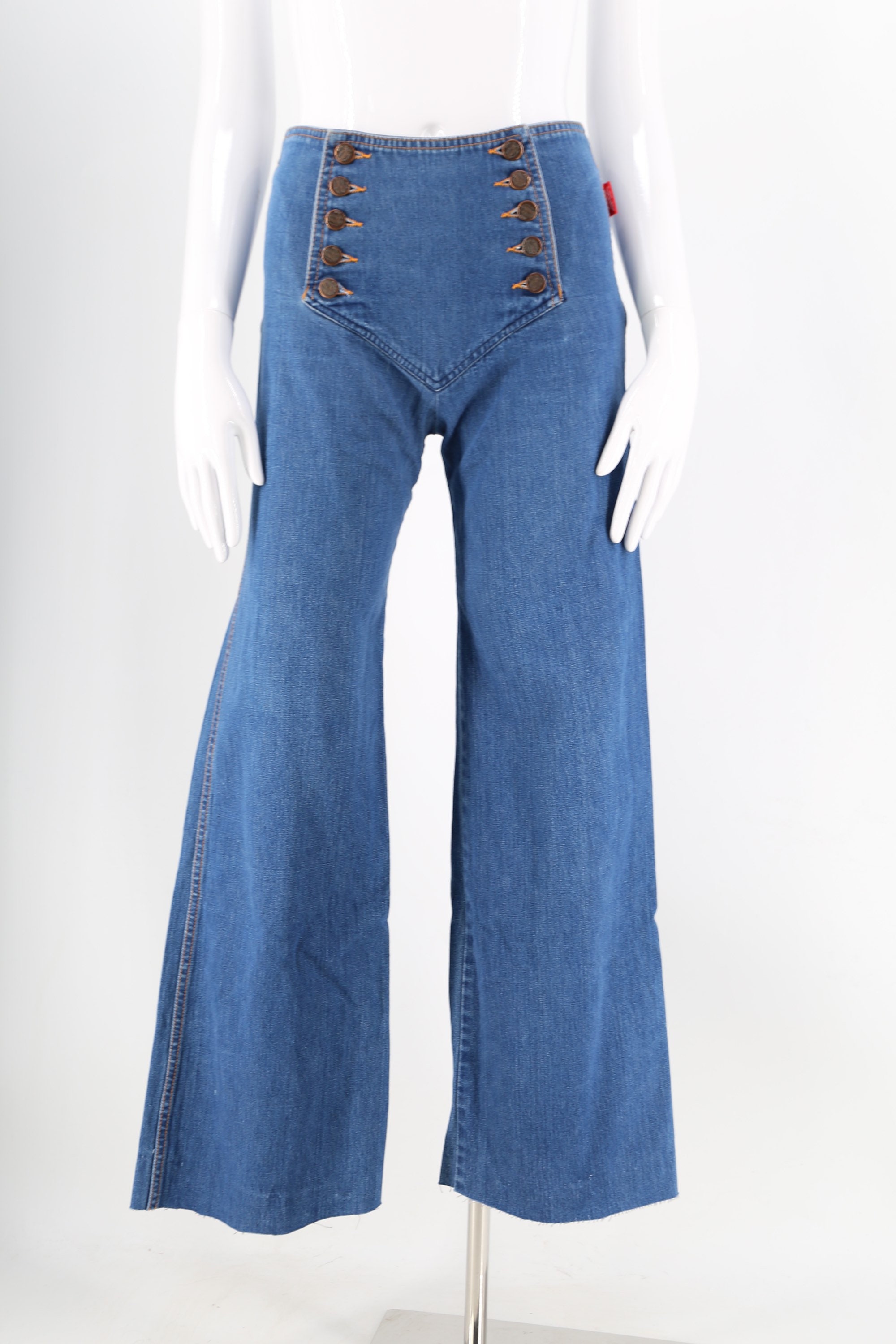 70s Chemin De Fer High Waisted Sailor Style Bell Bottoms 26 Vintage