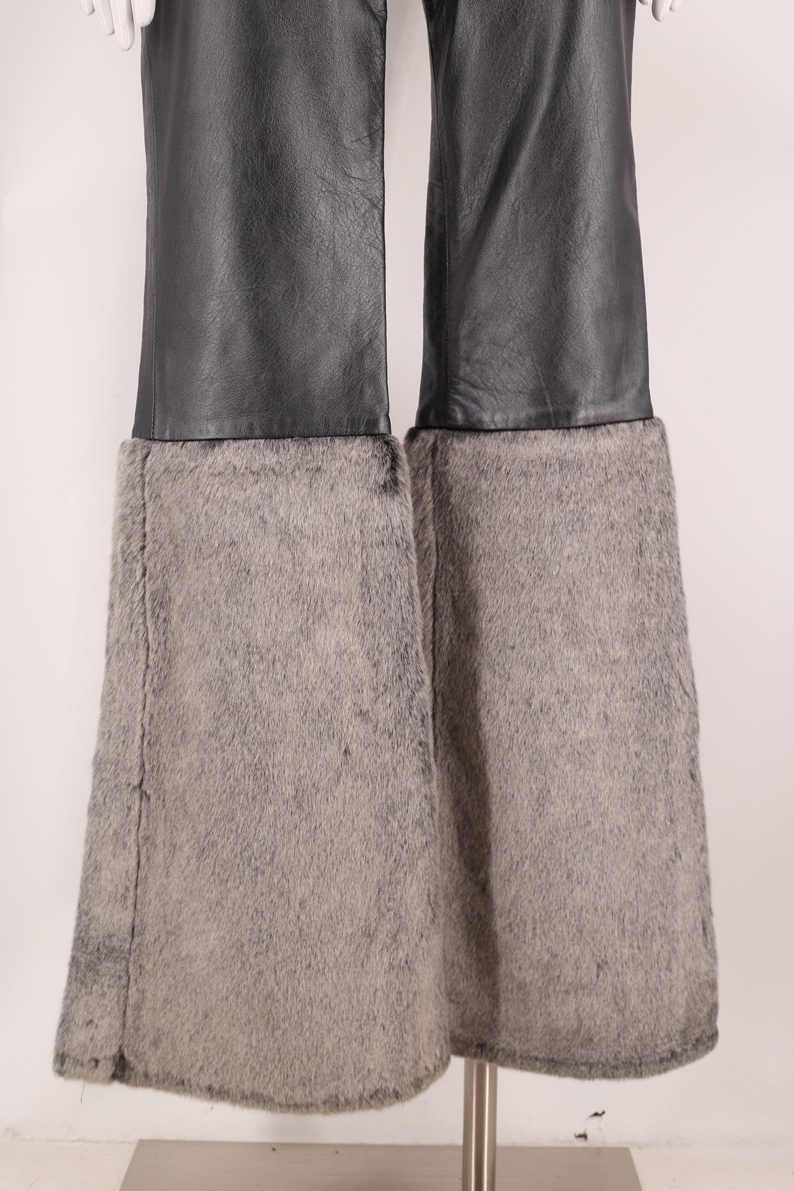 90s RAVER Fun Fur Leather Pants M / Vintage 1990s Bell Bottom - Etsy