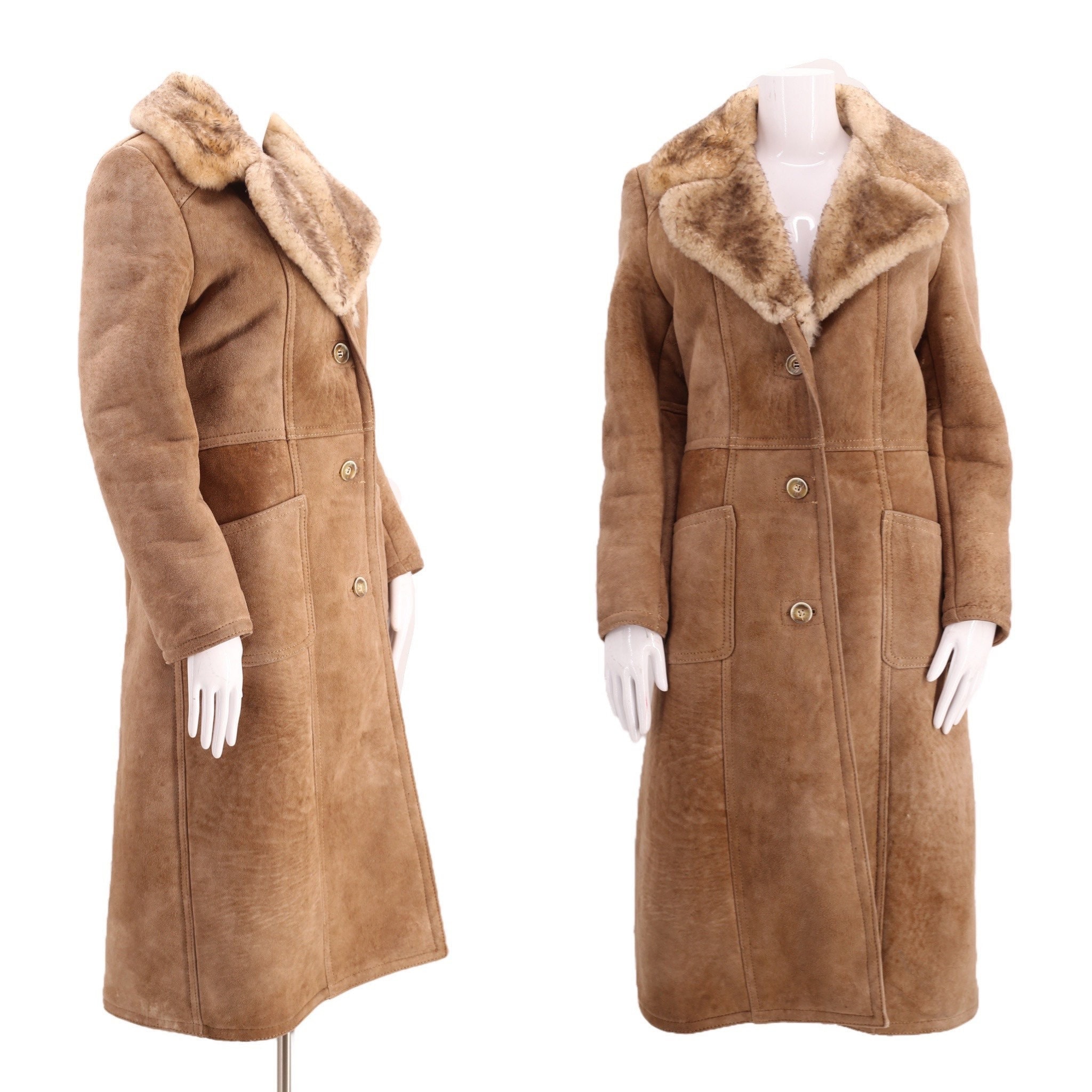 70s suede SHEARLING coat sz 8-10 / vintage 1970s tan neutral shearling ...