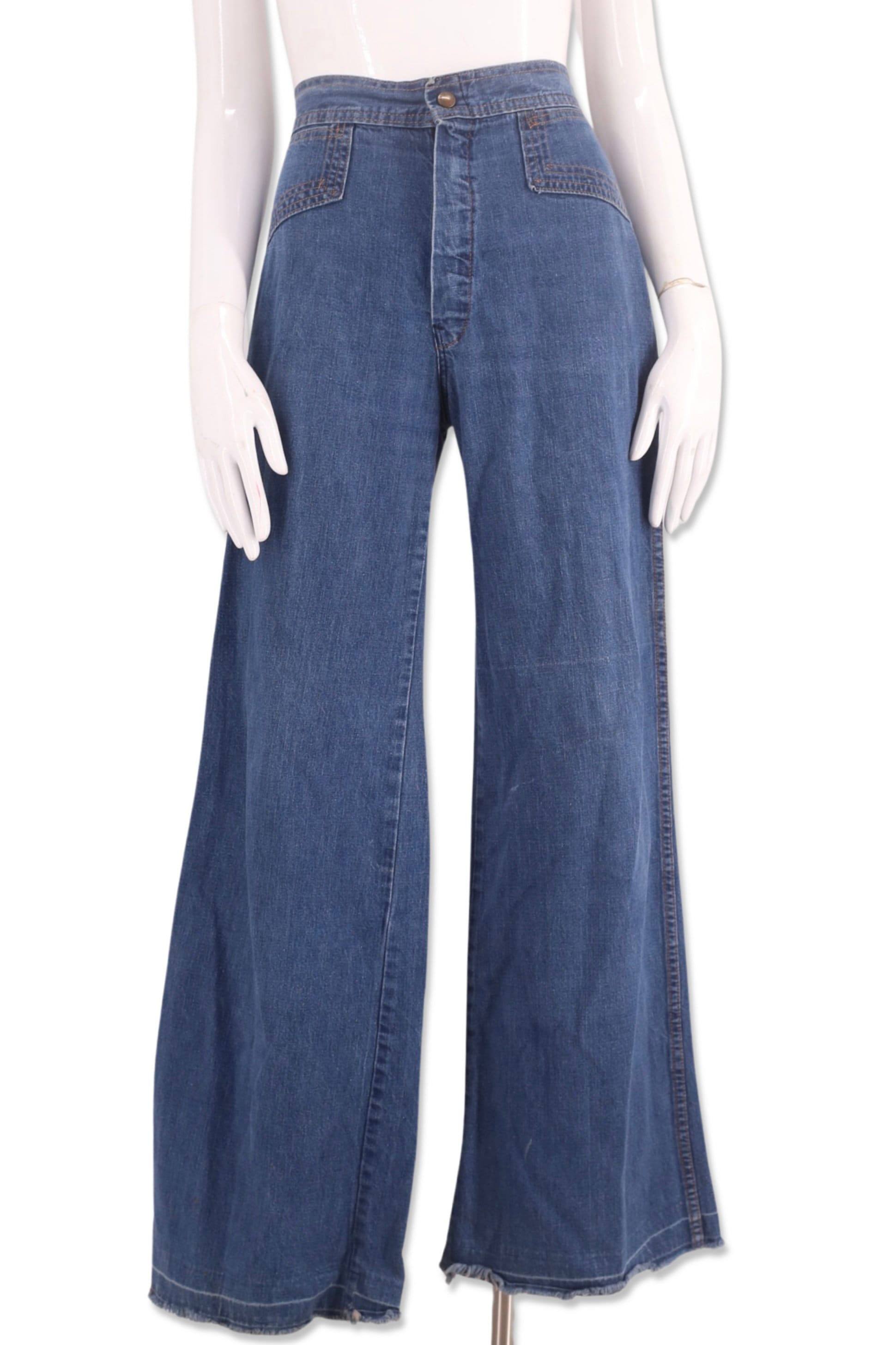 70s PLUSHBOTTOMS high rise denim bell bottoms jeans 28 / vintage 1970s ...