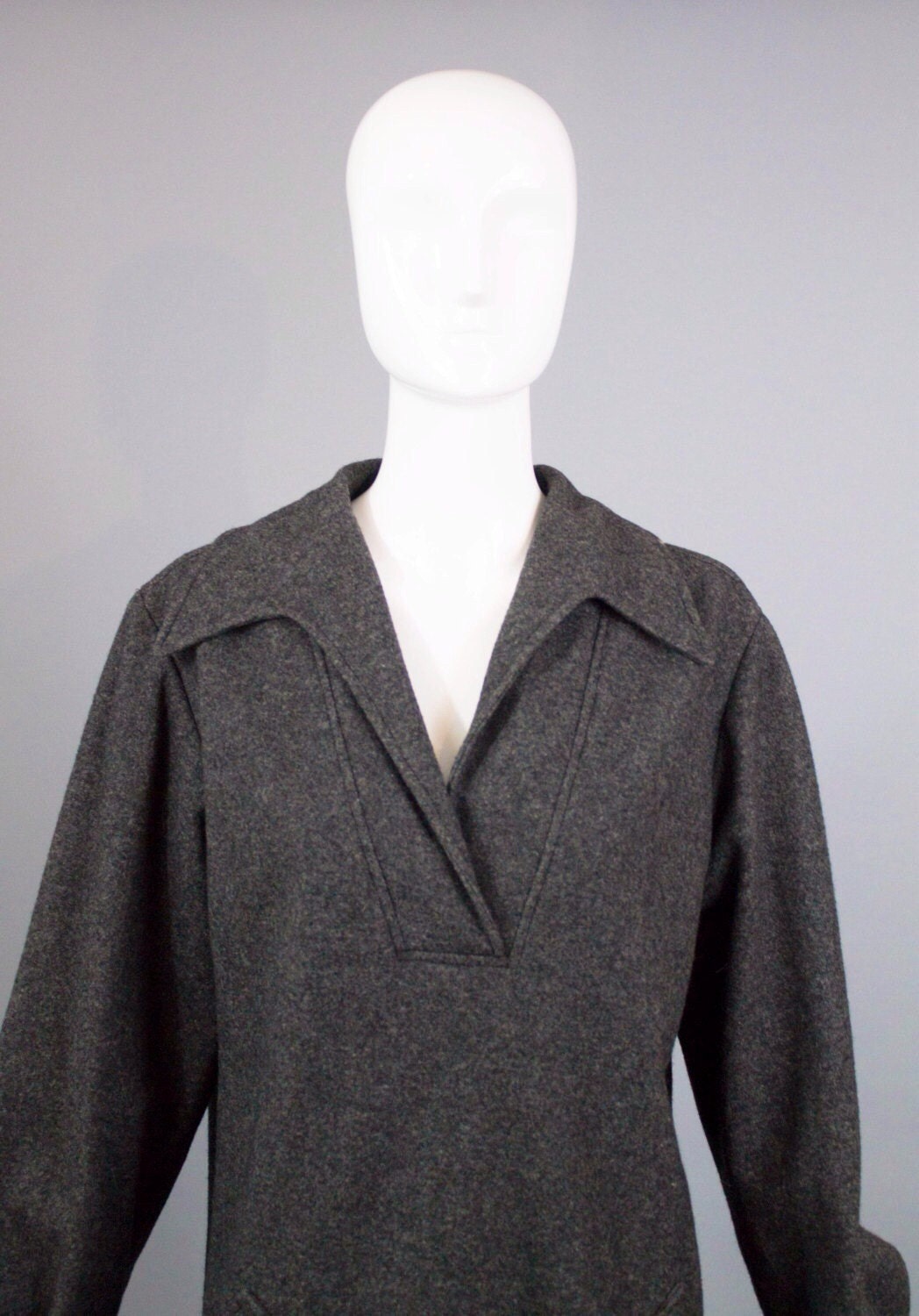 70s HALSTON charcoal gray wool fleece minimalist avant garde tunic ...
