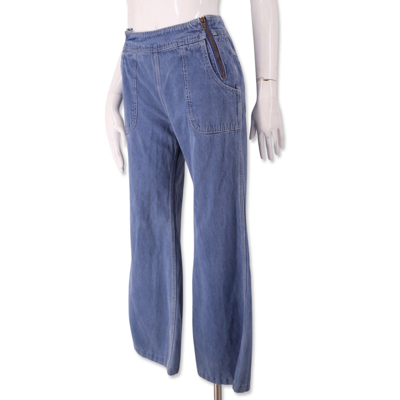 70s Double Zipper Bell Bottom Jeans 27, Vintage 1970s Cropped Flares ...