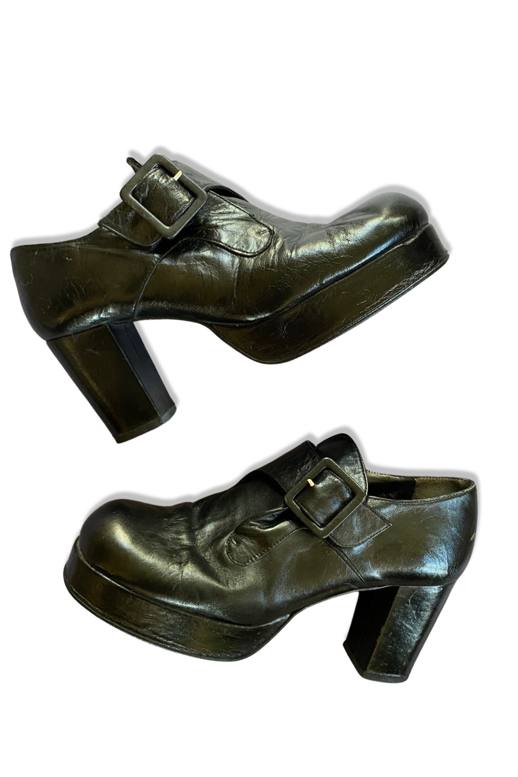 90s LUICHINY Mary Janes platforms sz 9.5 / vintage 1990s club kid black ...