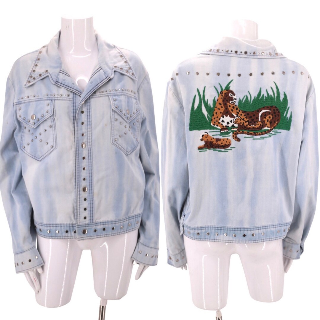 70s Studded Denim Custom Stitched Jacket L, Vintage 1970s Novelty ...