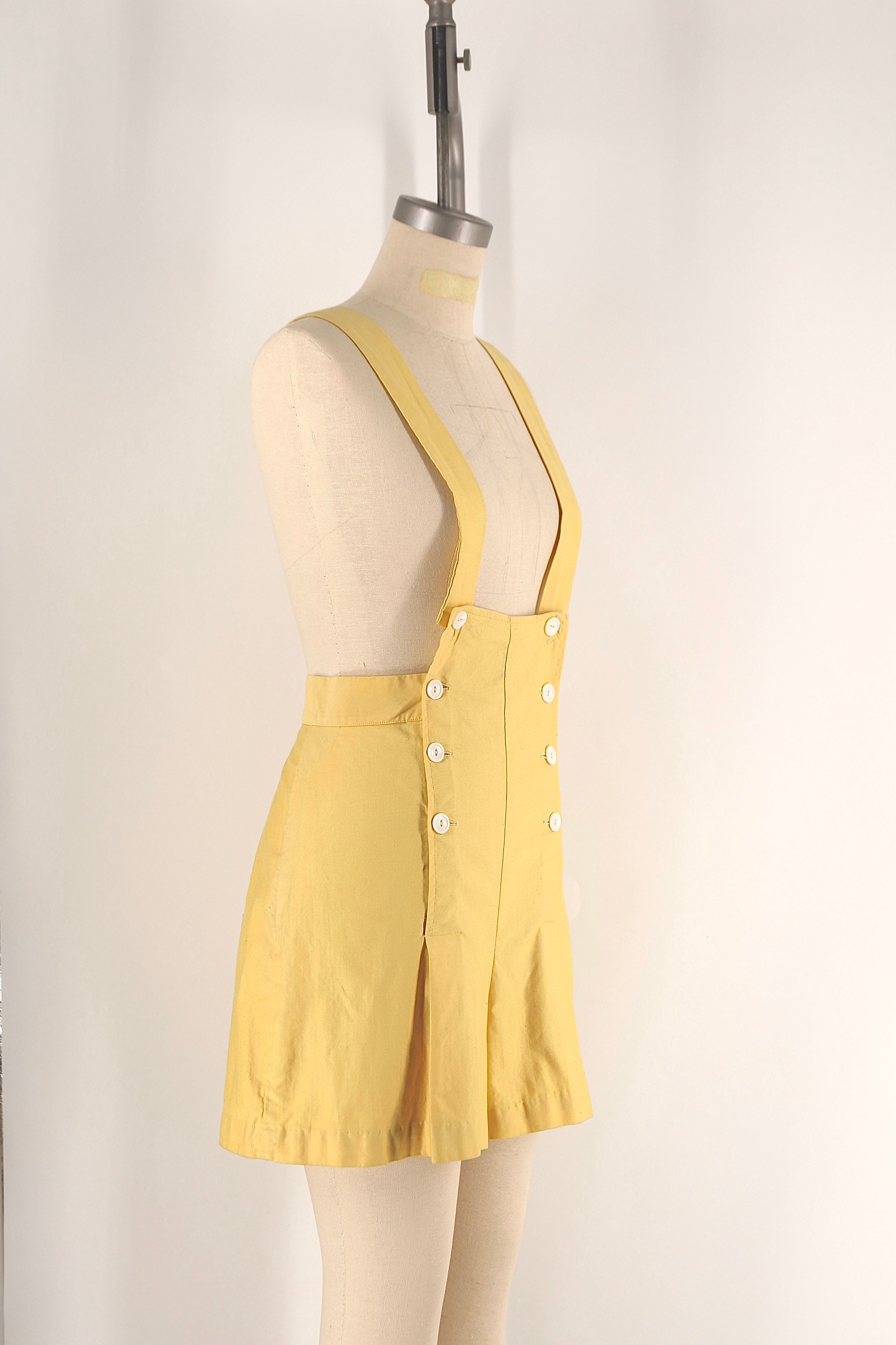 40s rare romper overalls sz L / vintage 1940s pale yellow cotton ...