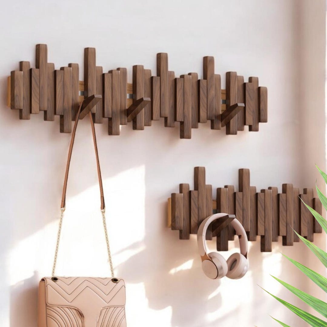 Musical Note Wall Coat Rack, Wooden Key Hanger, Stylish Entryway ...