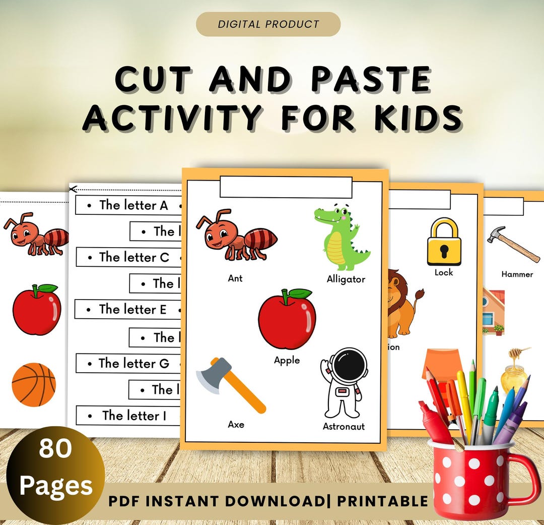 80 Pages Cut and Paste Printable for Kids| DIY Crafts and Educational ...