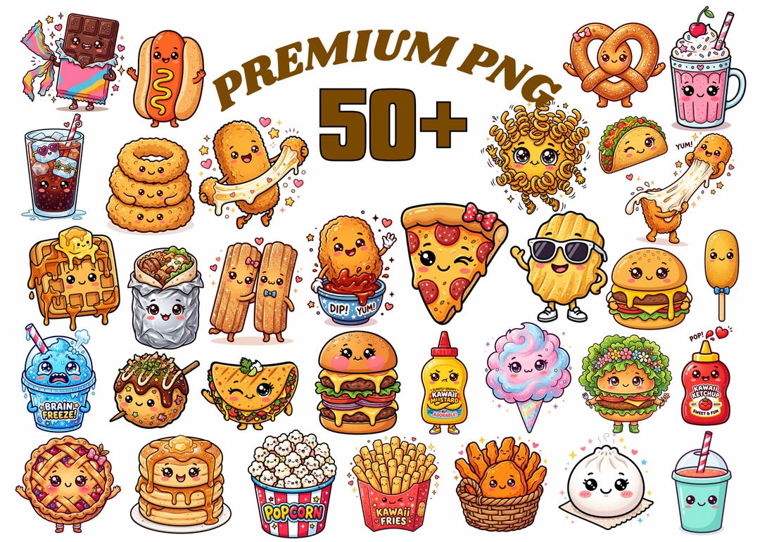 Kawaii Junk Food PNG Clipart Bundle, Adorable Fast Food Illustrations ...