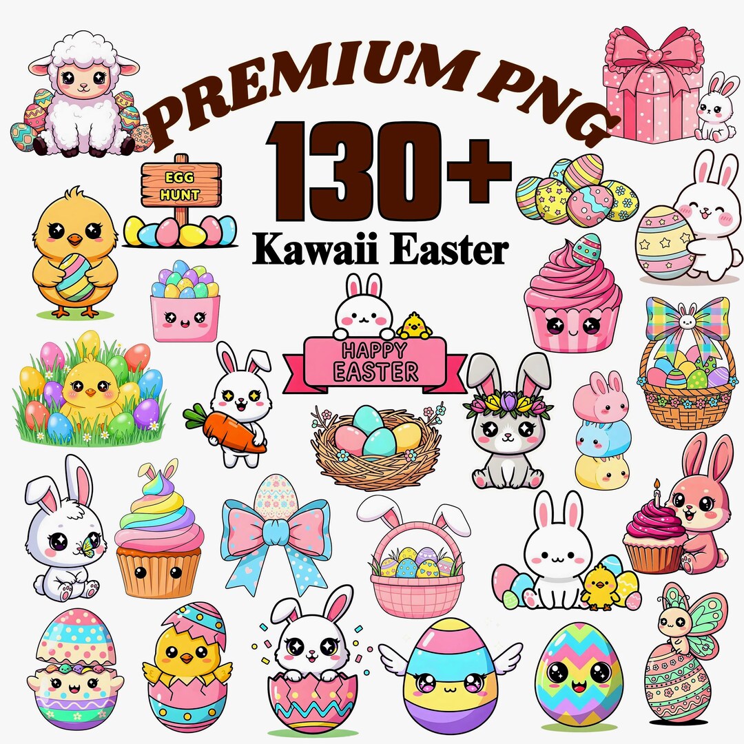 Kawaii Easter Clipart Bundle – 130 Bunnies , Chick , Easter Eggs ...