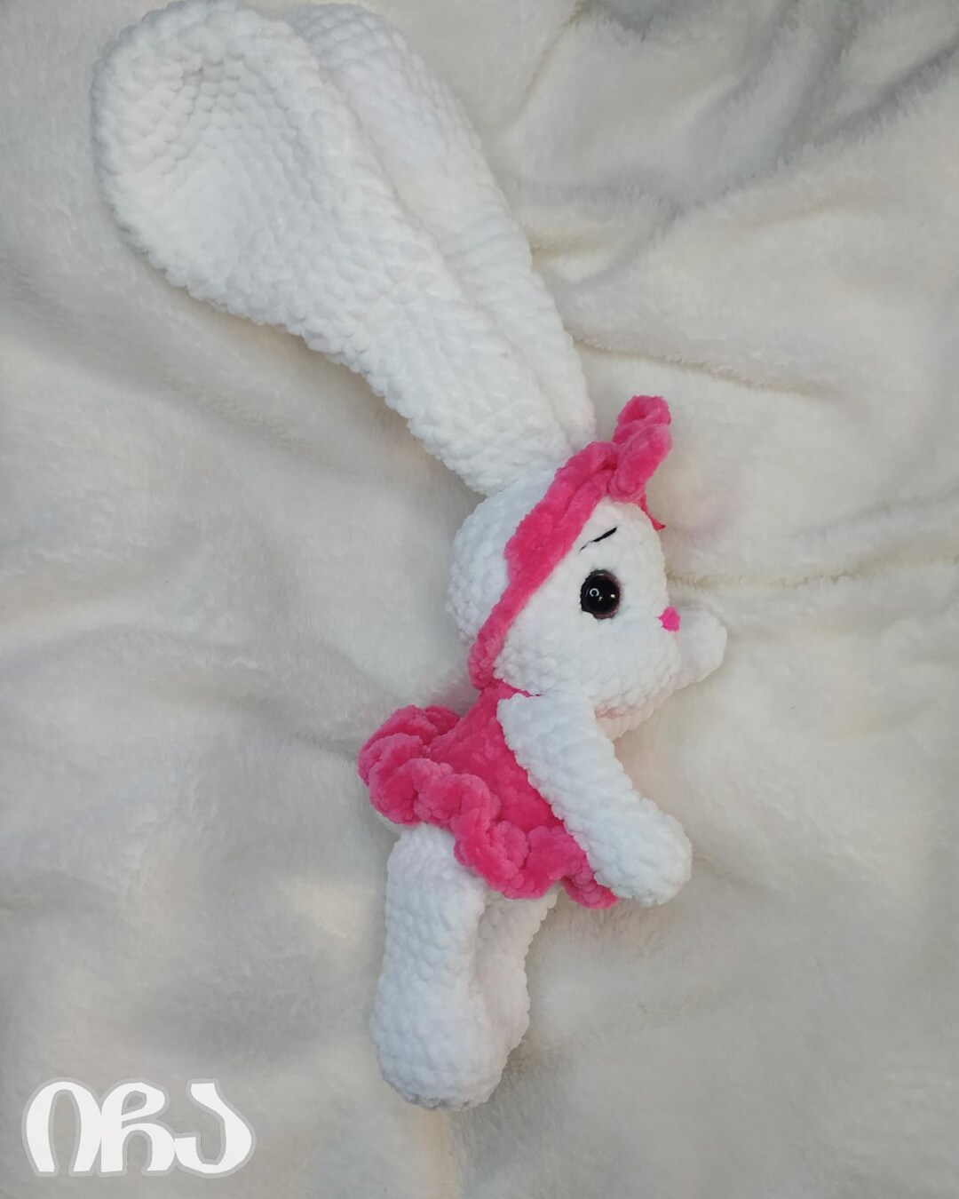 Plush Bunny Stuffed Animal, Pink and White Rabbit Soft Toy, Baby Girl ...