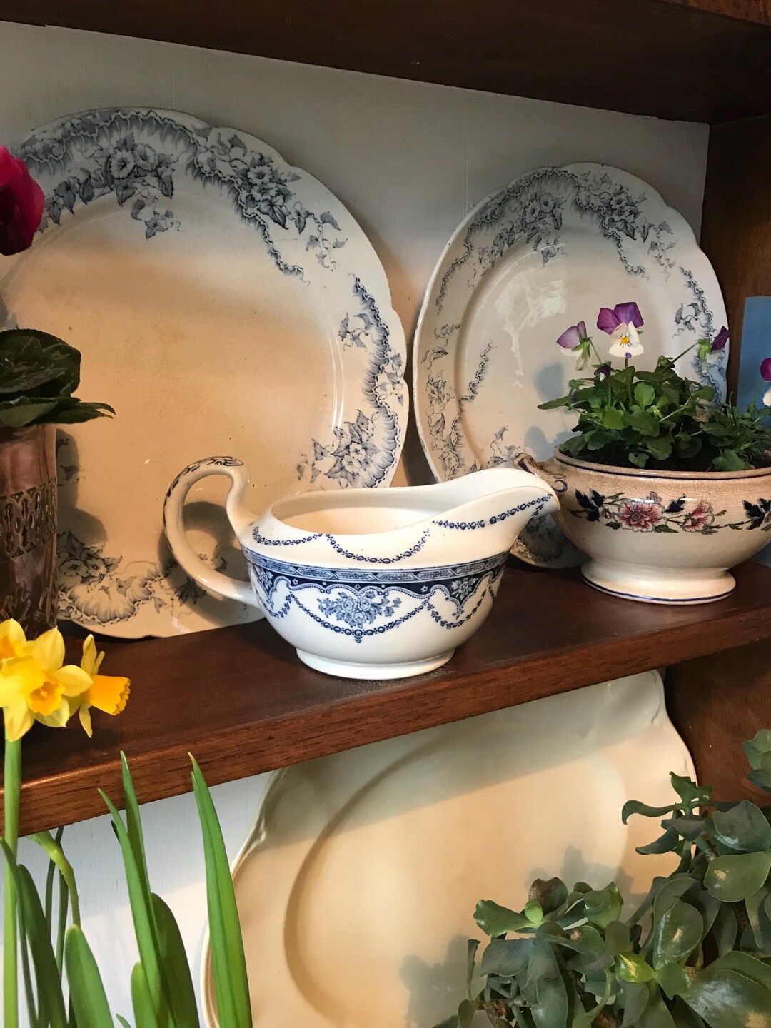 Vintage Blue and White Gravy Boat, Universal British Made Sauce Boat ...