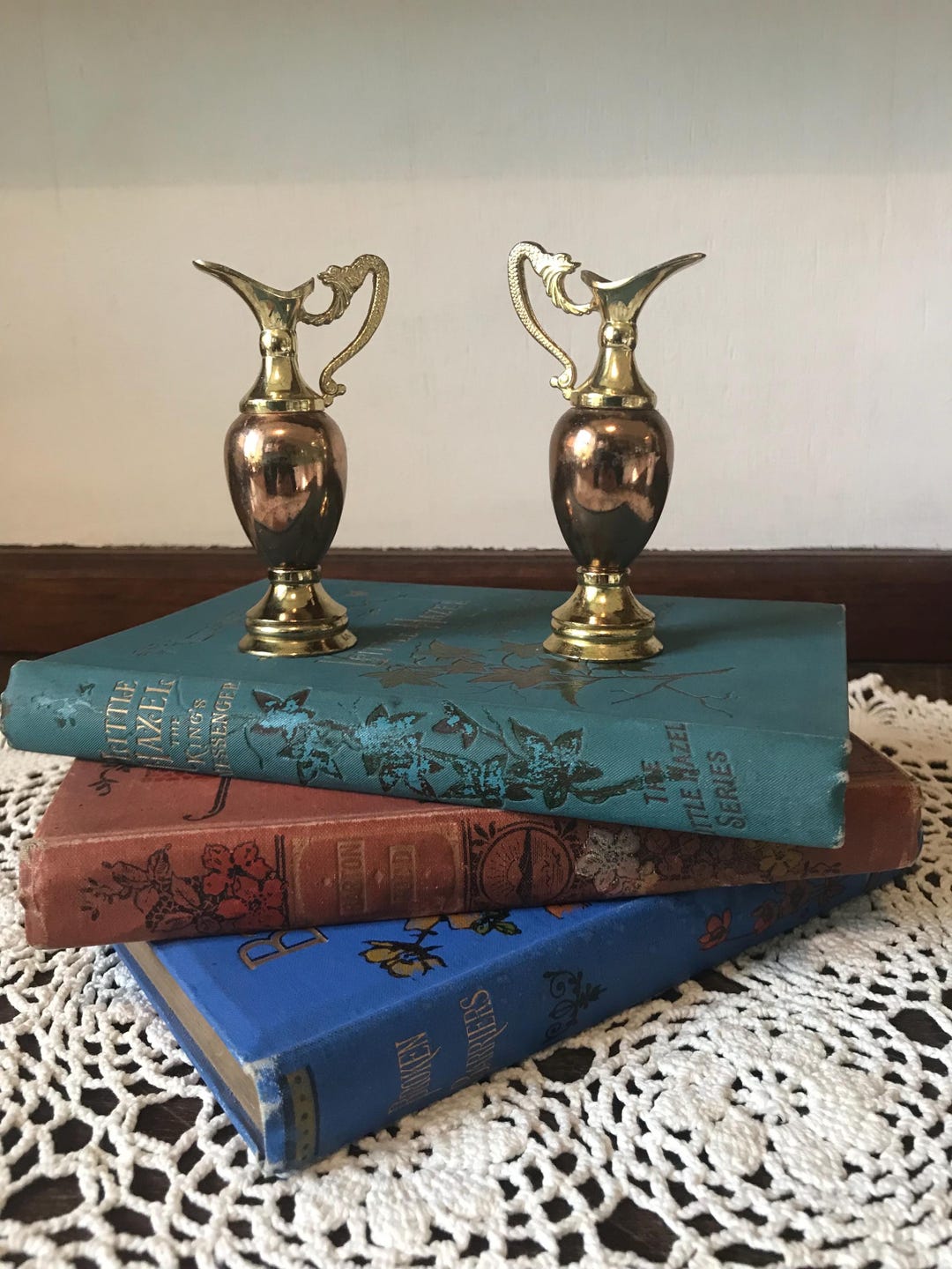 Pair of Vintage Copper and Brass Ewer Ornate Dragon Handle Jugs, Pair ...