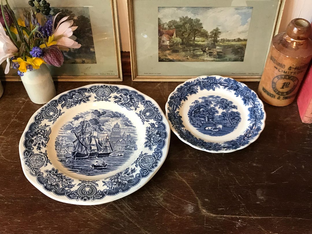 Pretty Blue and White Side Plate and Dinner Plate, Miss Match Made in ...